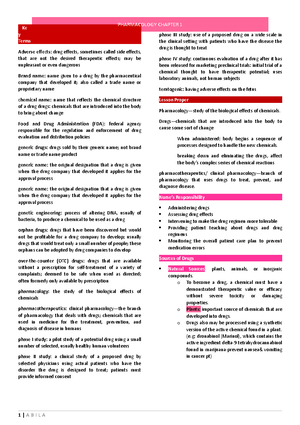 Pharmacology- Notes - PHARMACOLOGY NOTES Introduction to Drugs Key ...