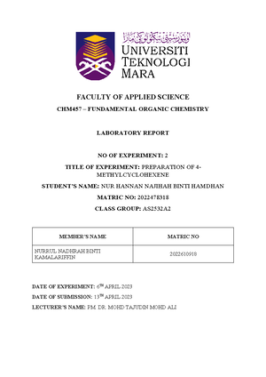CHM457 - Experiment 4 - Experiment 4: Preparation of Acetylsalicylic ...
