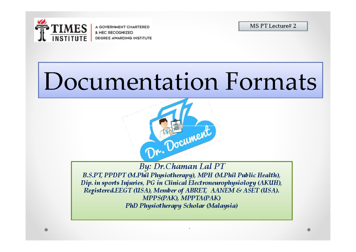 Documentation Format By Dr Chaman Lal PT - Documentation ...