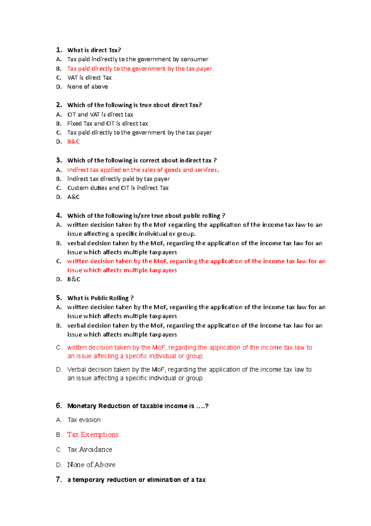 Tax question from 1 -4 - this document is the tax quiz bank - 1. What ...