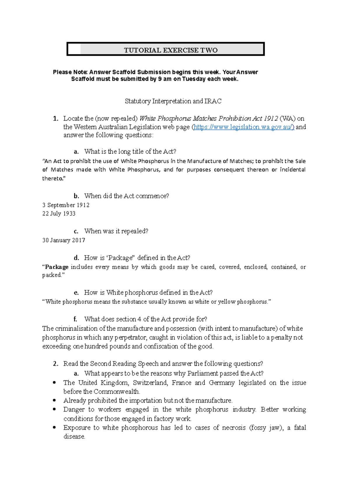 2022 Tutorial Exercise 2 Tutorial Exercise Two Please Note Answer Scaffold Submission Begins