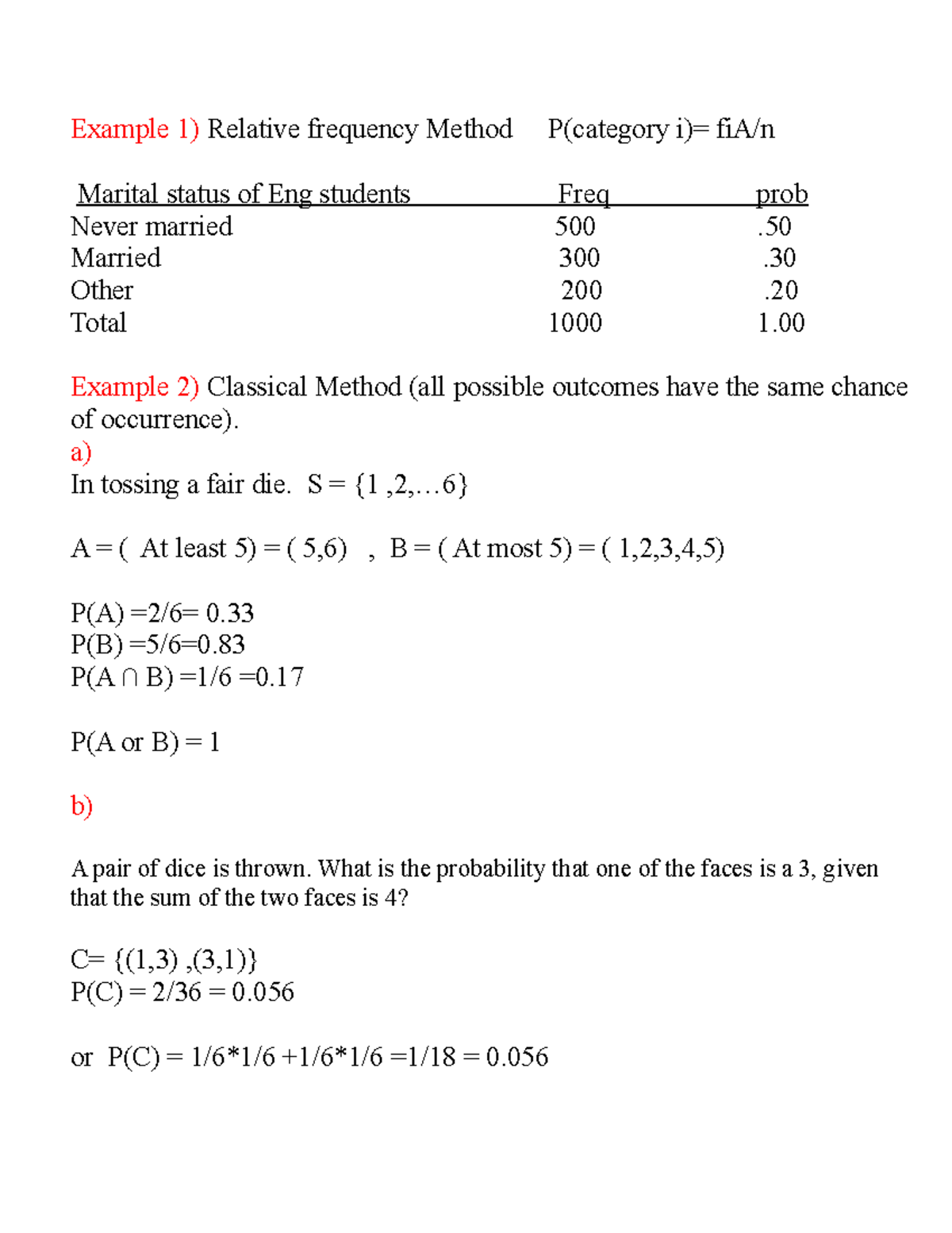 #1Examples Prob - some probability exercices - Example 1) Relative ...