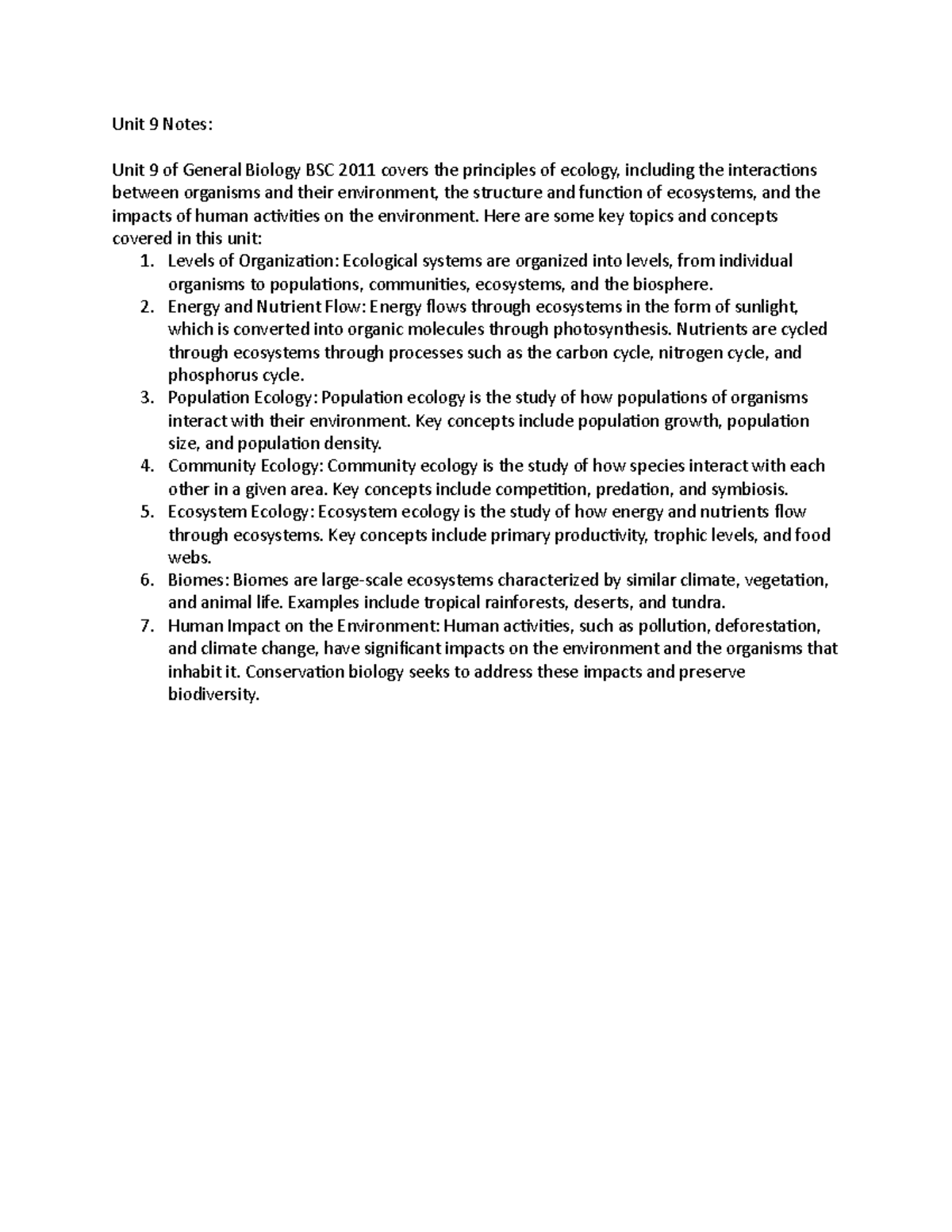 Unit 9 Notes - Unit 9 Notes: Unit 9 of General Biology BSC 2011 covers ...