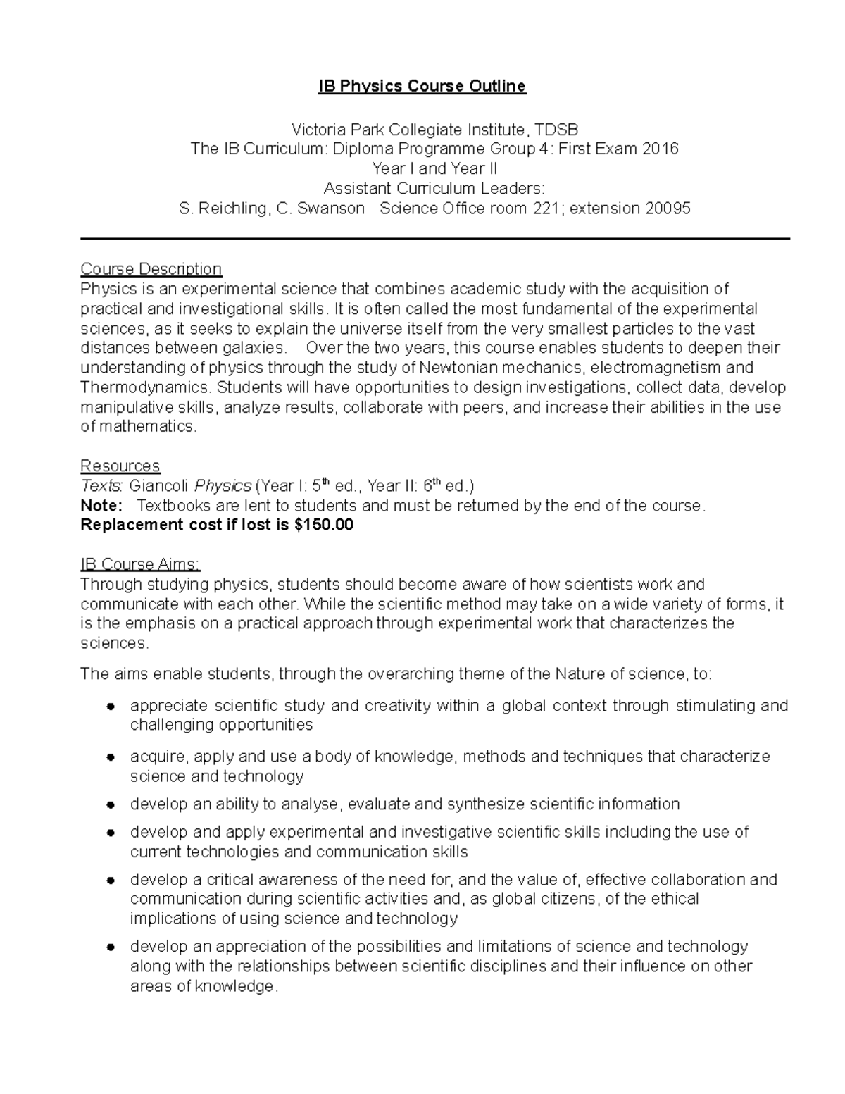 IB Physics 2022-23 course outline - IB Physics Course Outline Victoria ...