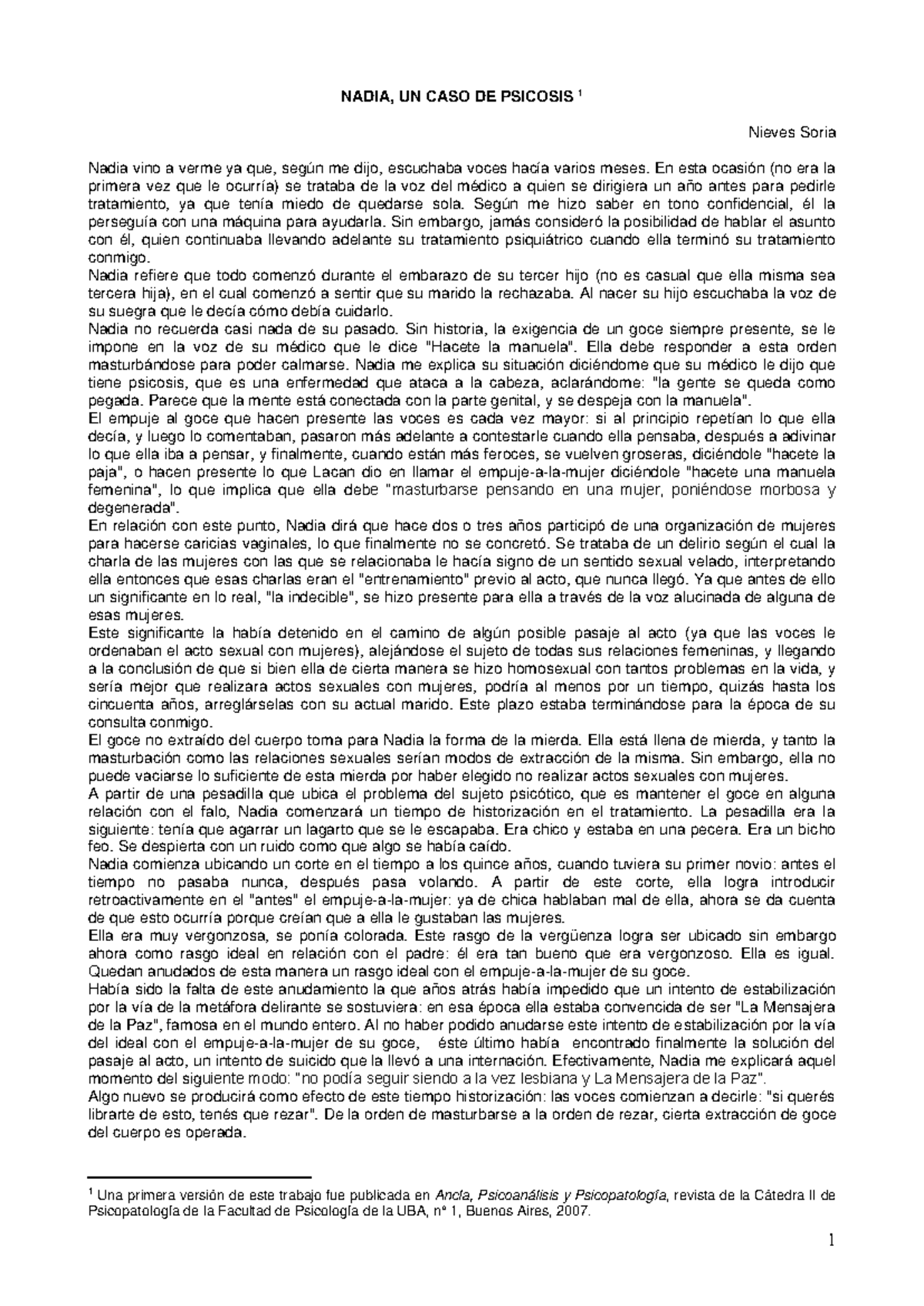 Soria, Nadia un caso de psicosis - 1 NADIA, UN CASO DE PSICOSIS 1 ...