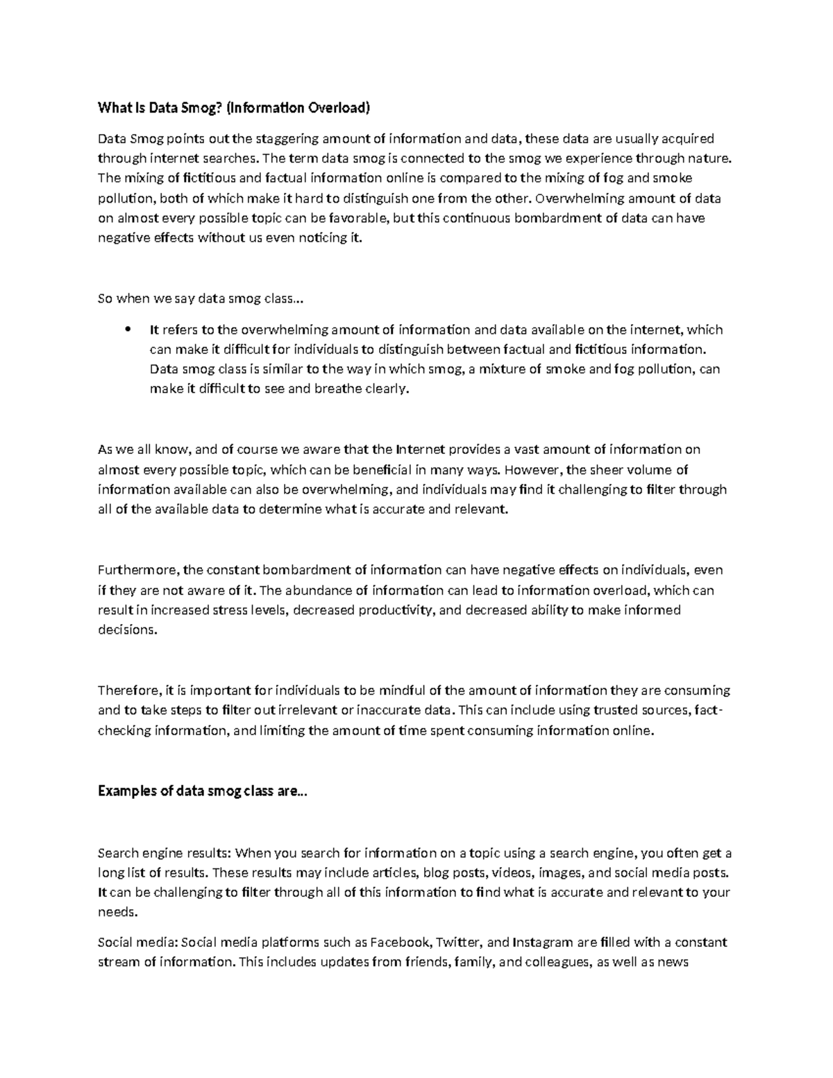 GEEL 221 My Report - What is Data Smog? (Information Overload) Data ...