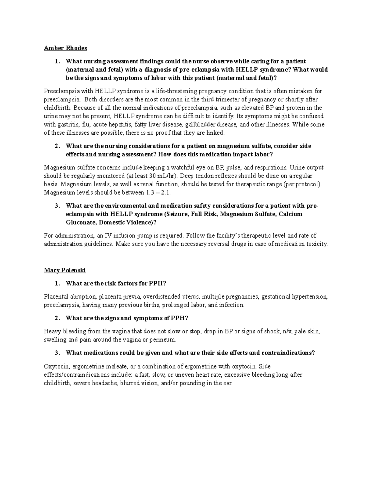 Simulation Amber R. - Amber Rhodes What nursing assessment findings ...