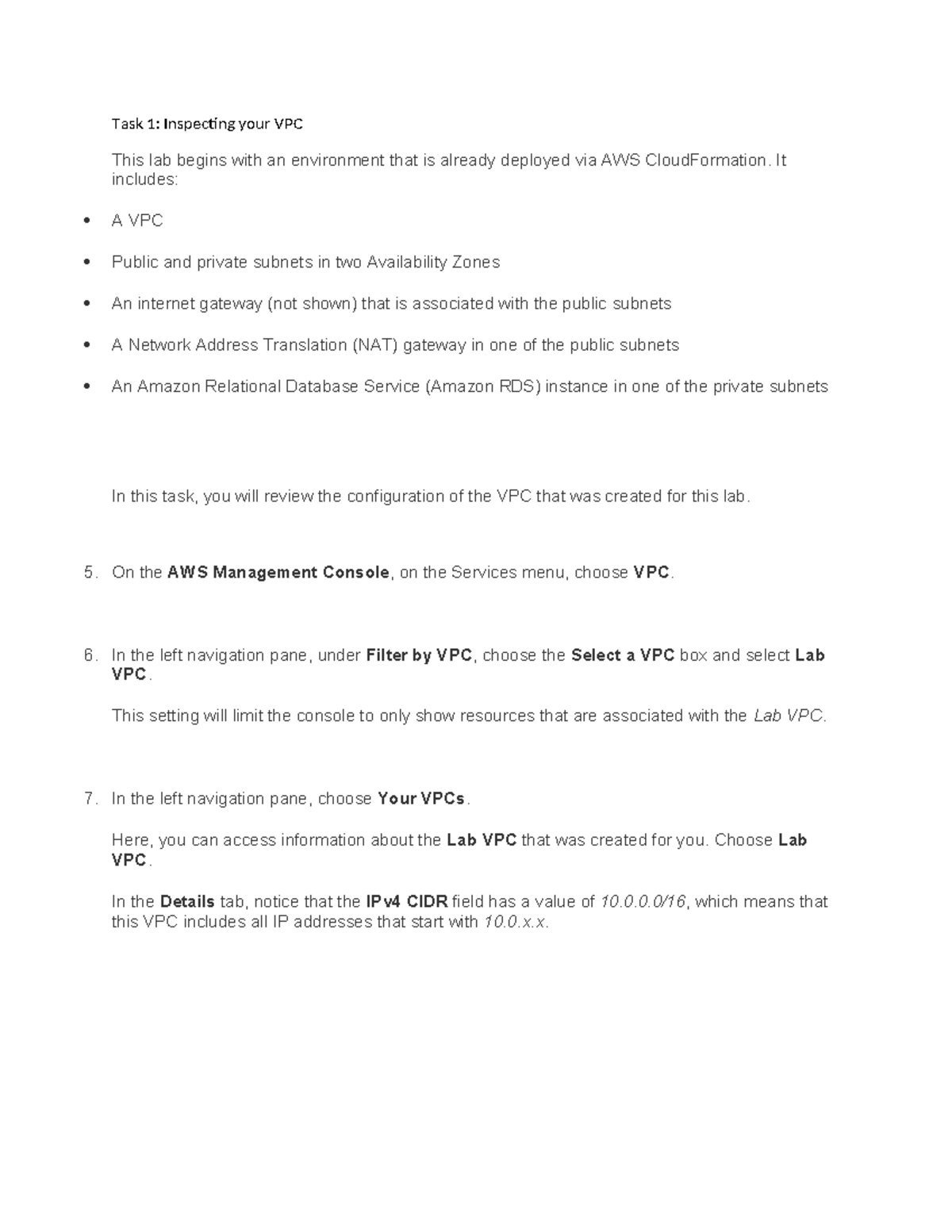 Creating a Highly Available Environment - Task 1: Inspecting your VPC ...