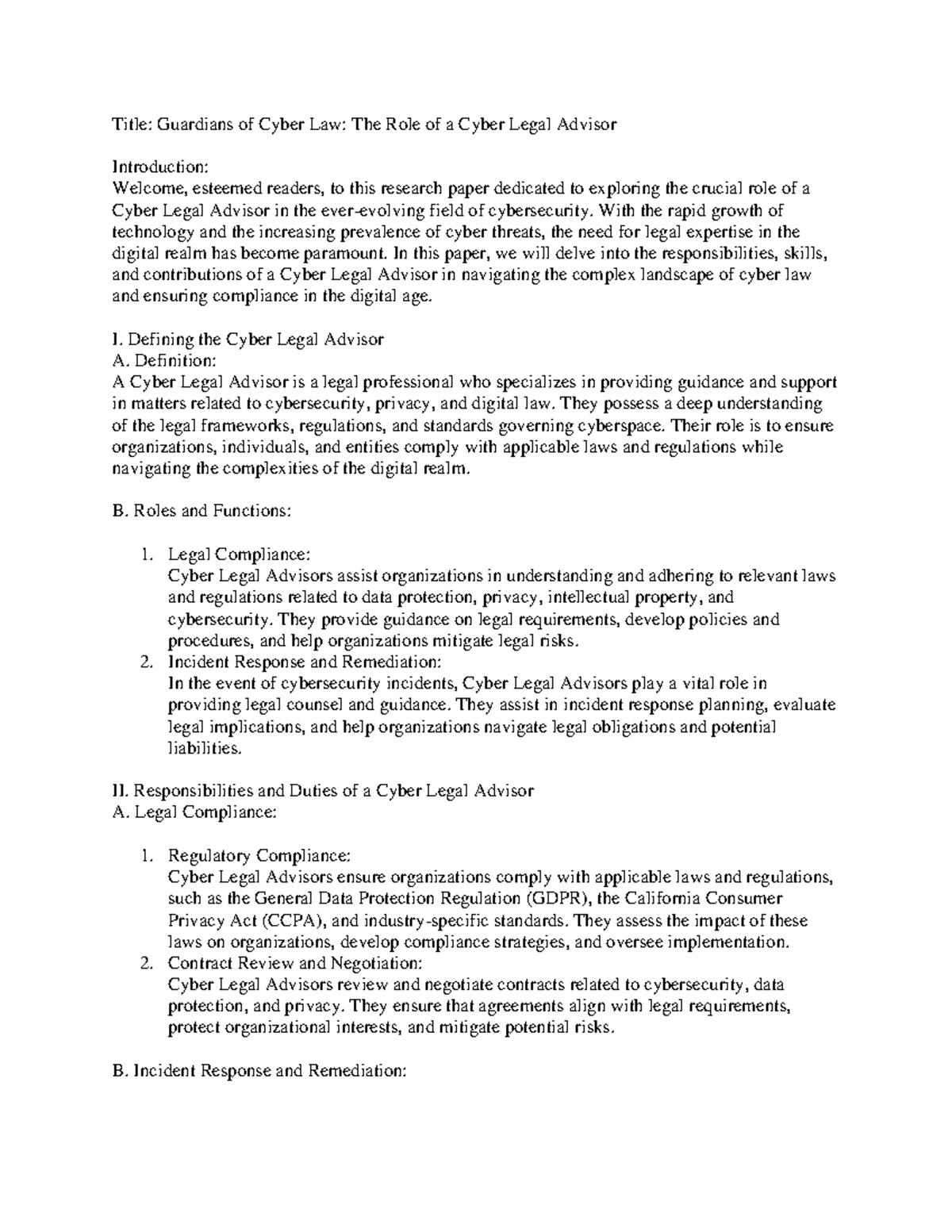 Cyber legal advisor - Title: Guardians of Cyber Law: The Role of a ...