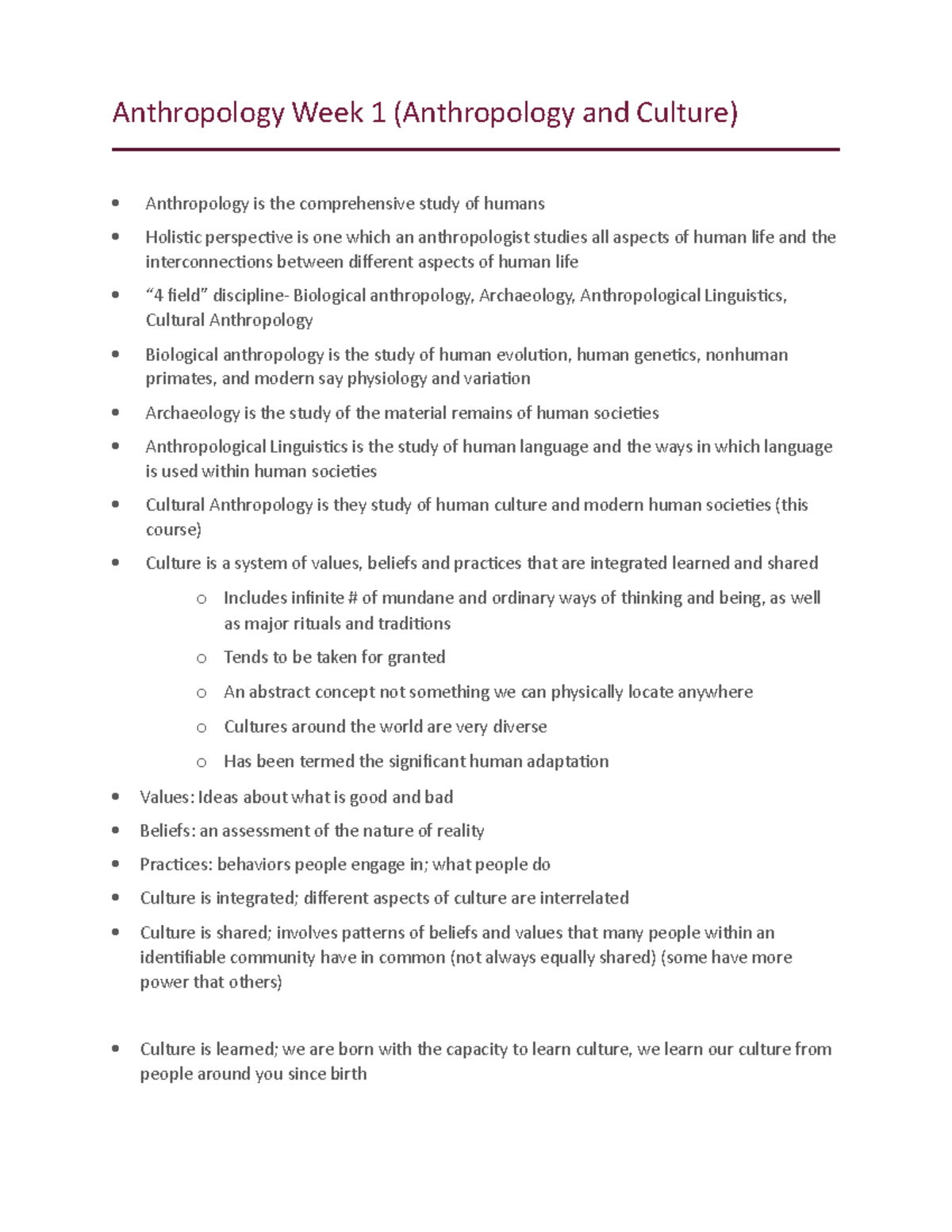 Anthropology Week 1 Lecture - Anthropology Week 1 (Anthropology and ...