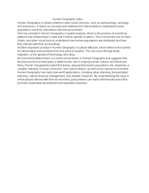 Human Geography notes 2 - Human Geography Human Geography is a broad ...
