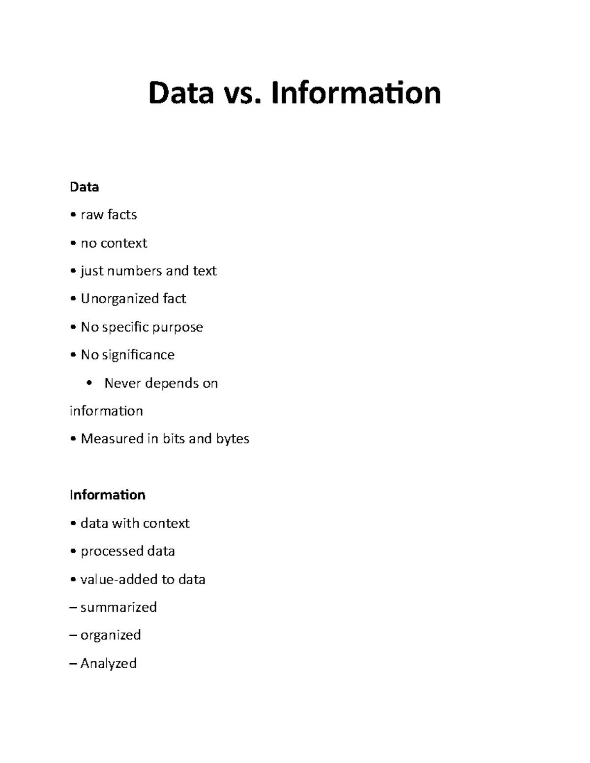 Data vs Information - Data vs. Information Data raw facts no context ...