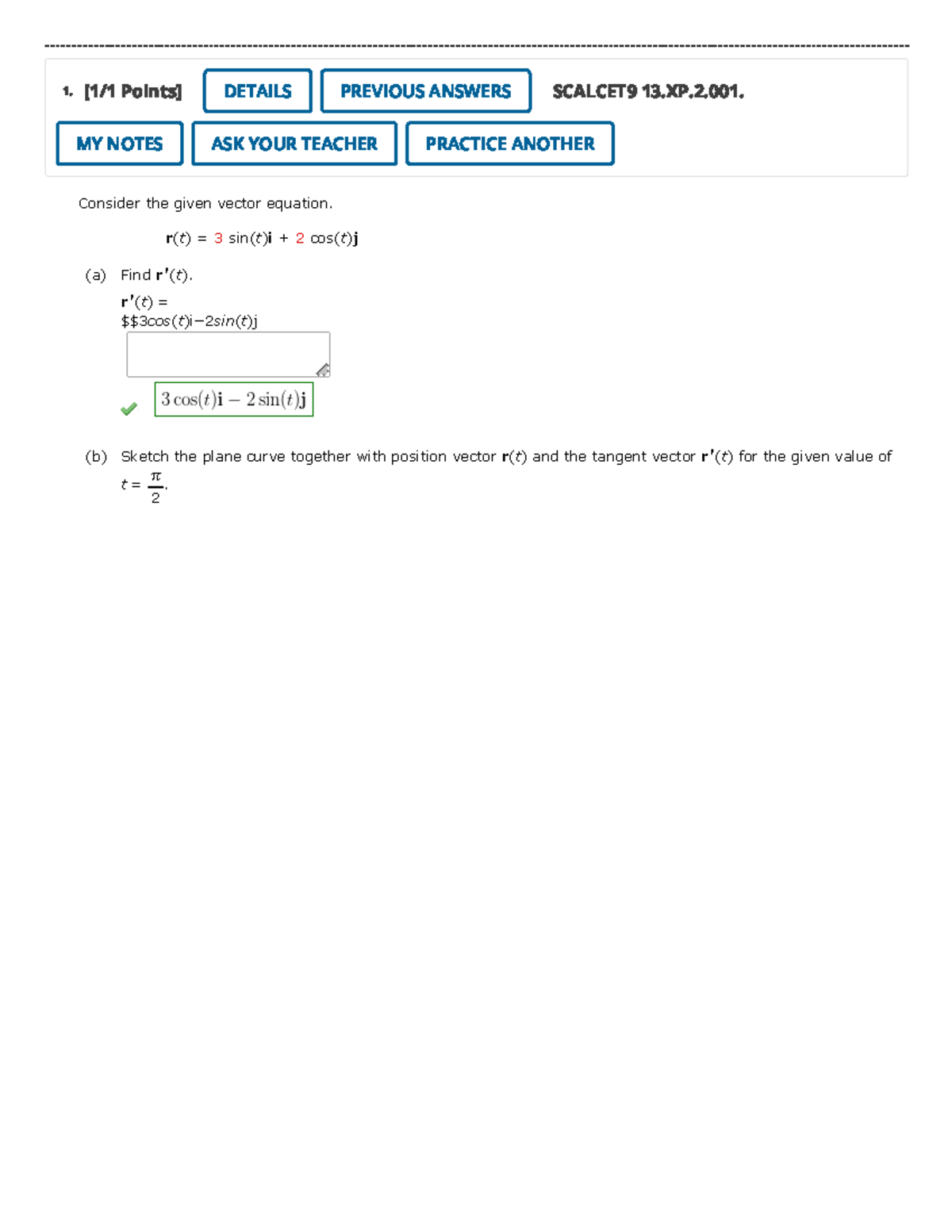 Homework 13.2 Calculus with Vector Functions - MAT 241 - Calculus III, section 22929, Spring ...