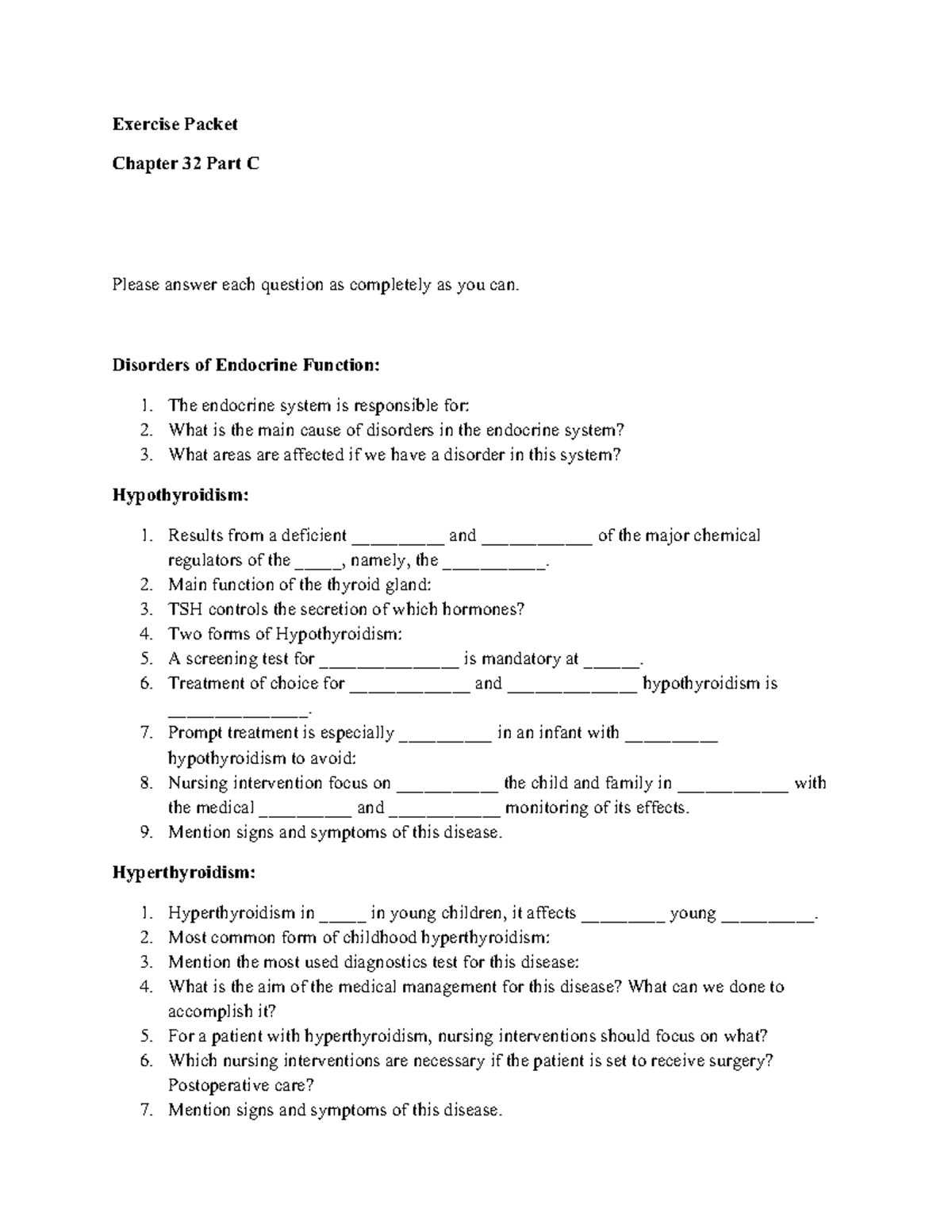 Exercise Packet Chapter 32 Part C 2 - Exercise Packet Chapter 32 Part C ...