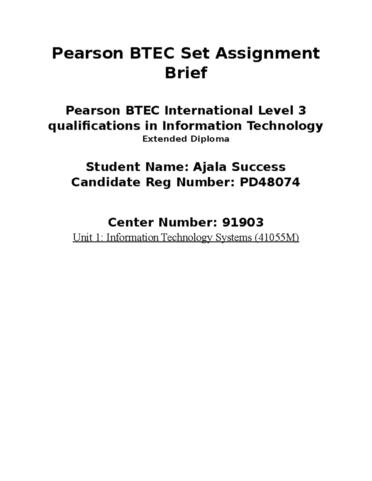 PD48074 Success Activity 1 4 Pearson BTEC Set Assignment Brief