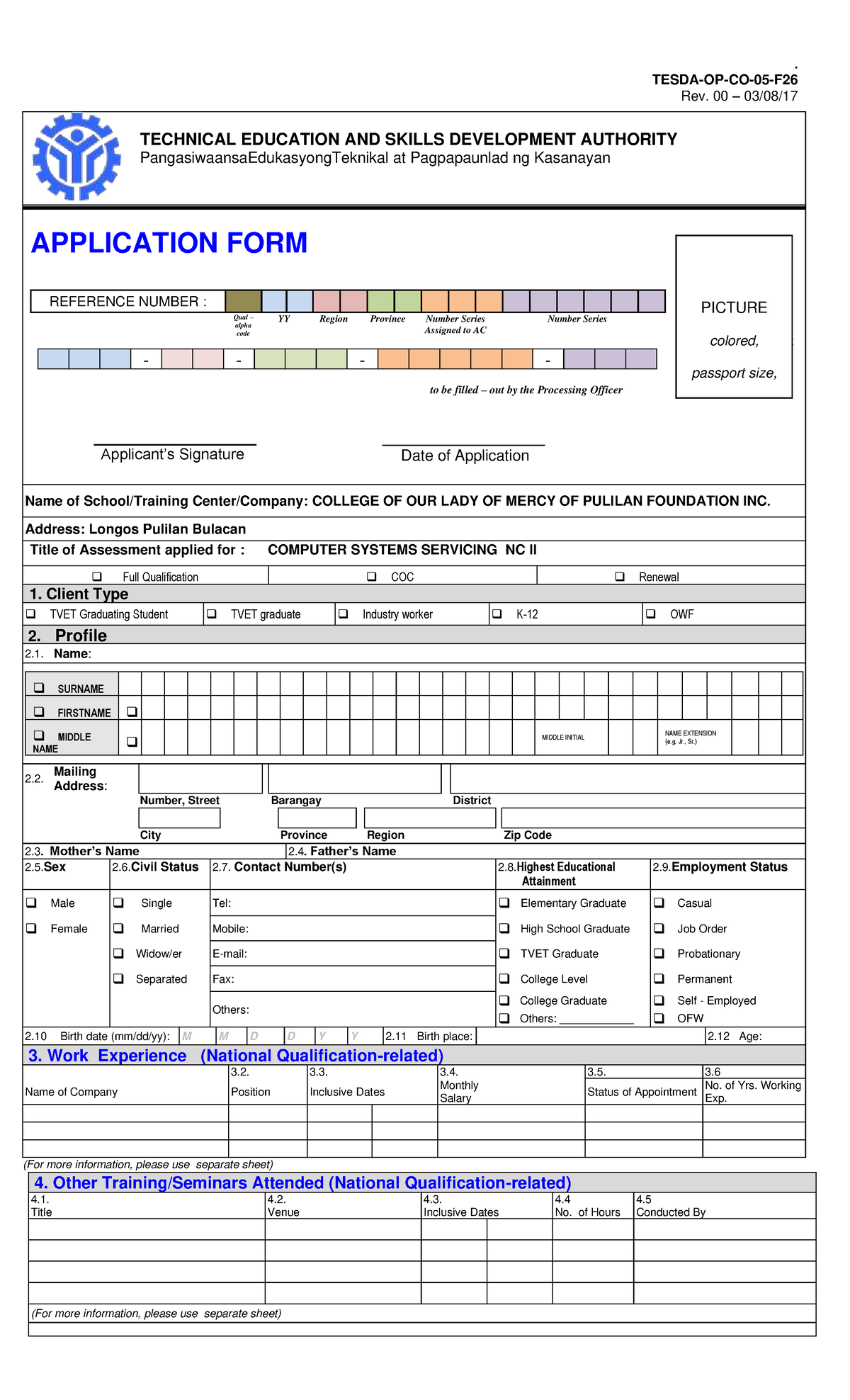 Tesda-OP-CO-05 Competency Assessment-Forms-min - . TESDA-OP-CO- 05 - F ...