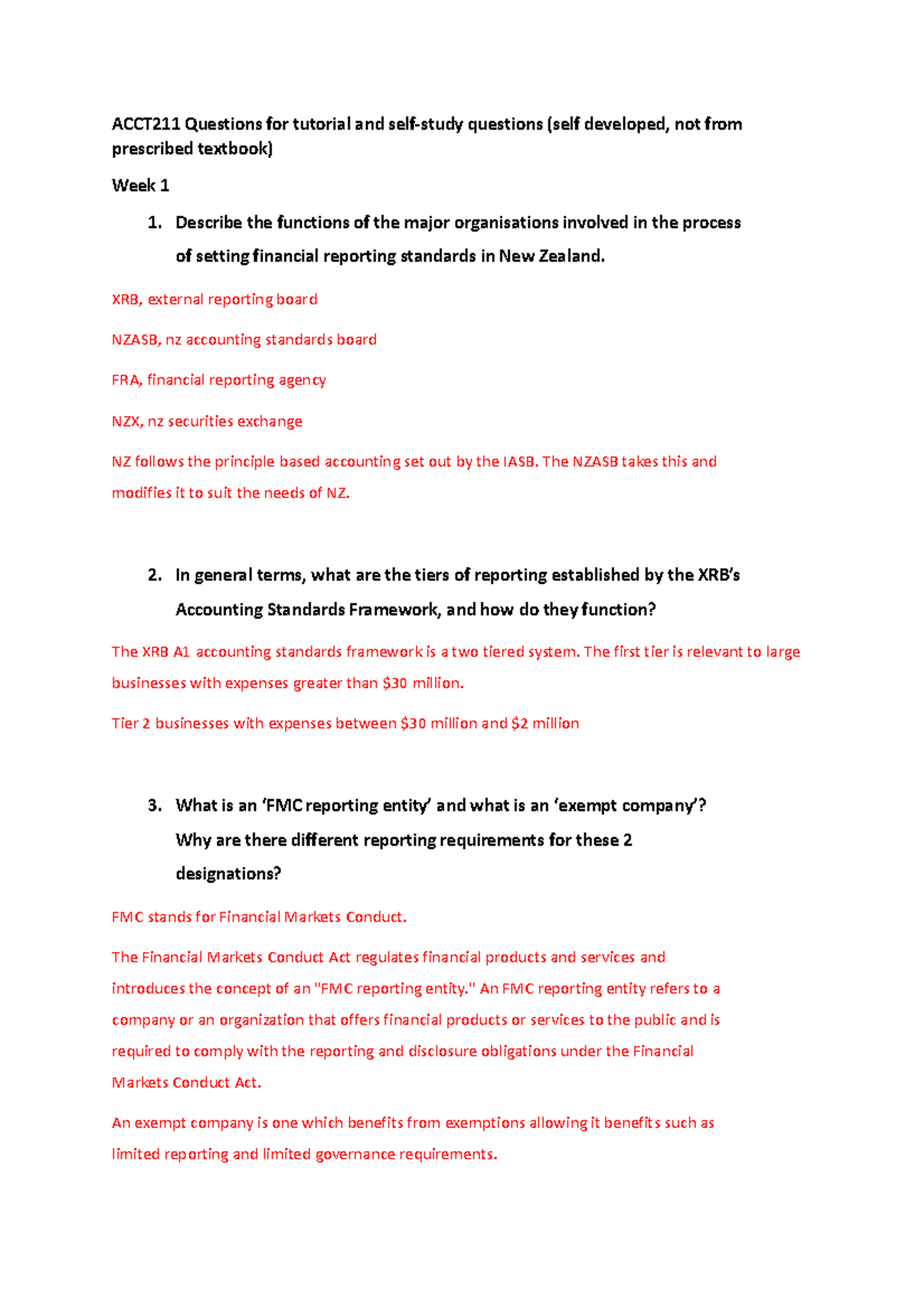 Week 2 tutorial - ACCT211 Questions for tutorial and self-study questions (self developed, not ...
