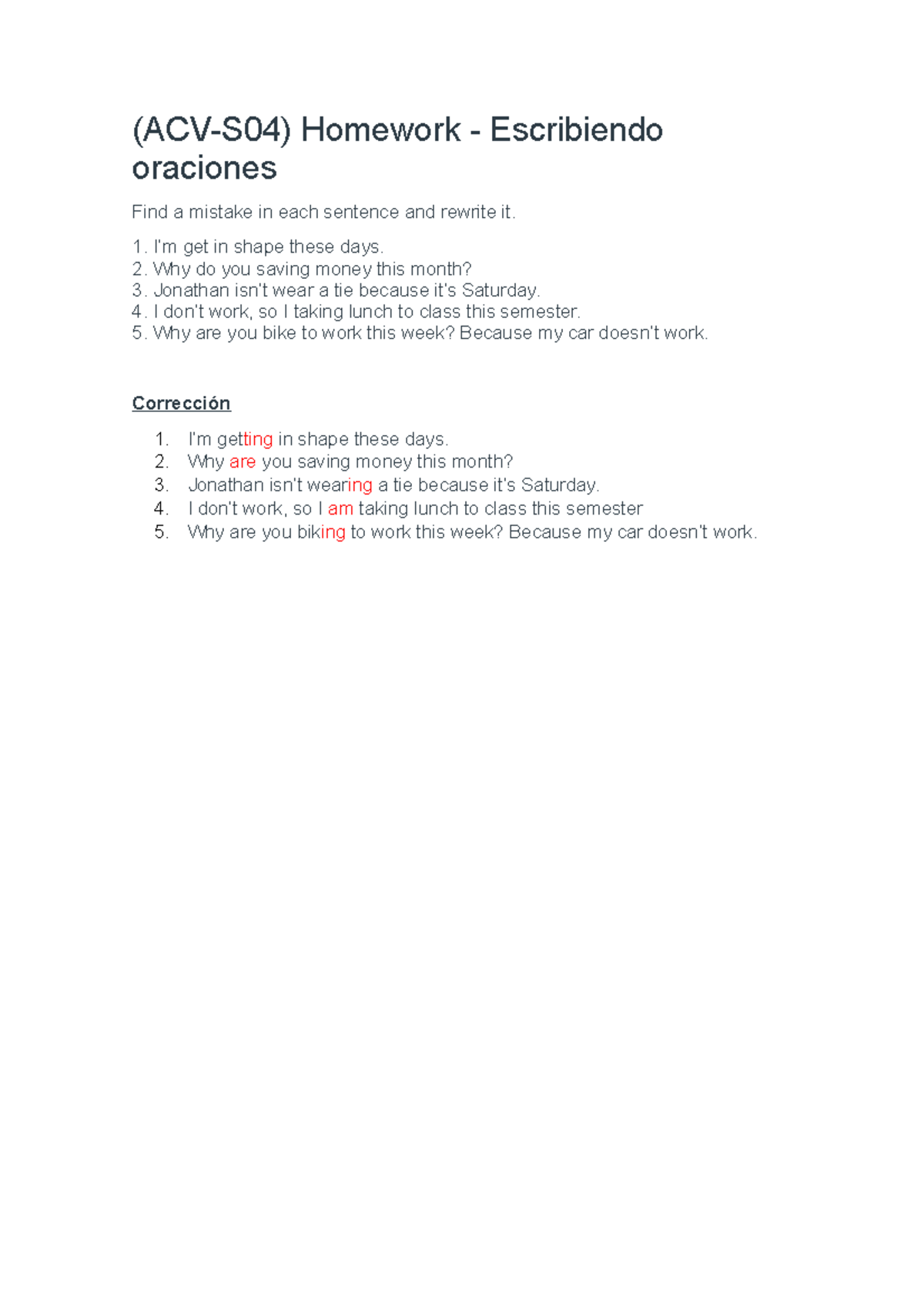 Ingles II_ACV-S04 Homework Escribiendo oraciones_semana 04 - Ingles II - UTP - Studocu