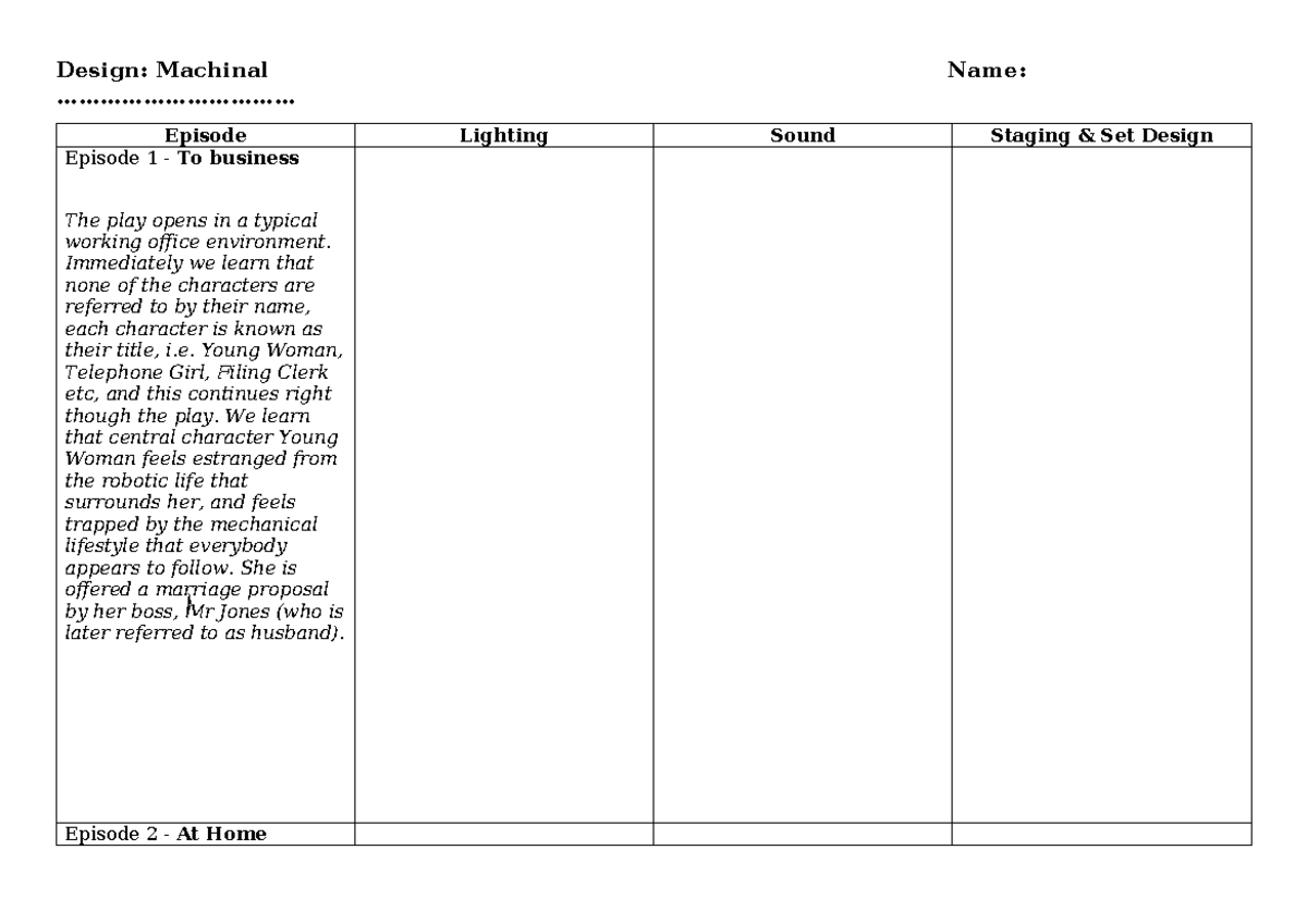 Design Machinal - ................................ Episode Lighting ...