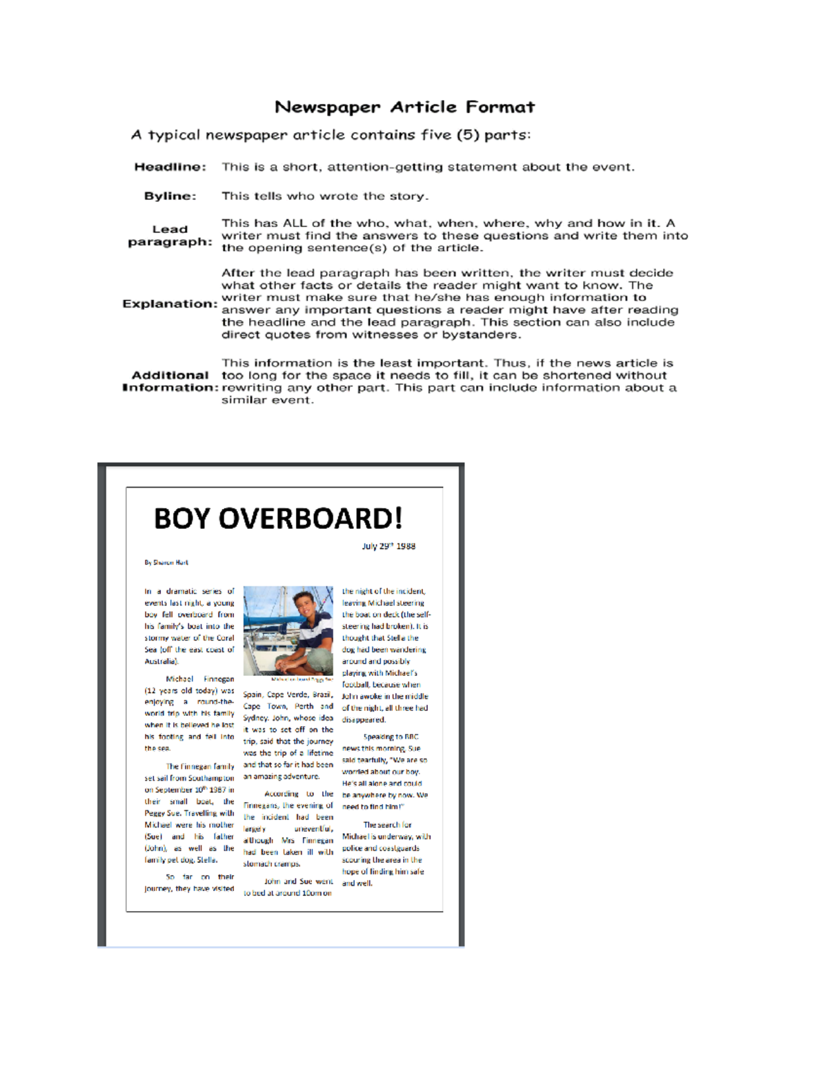 Grade 7 reading Boy Overboard - Answer the following questions based on ...