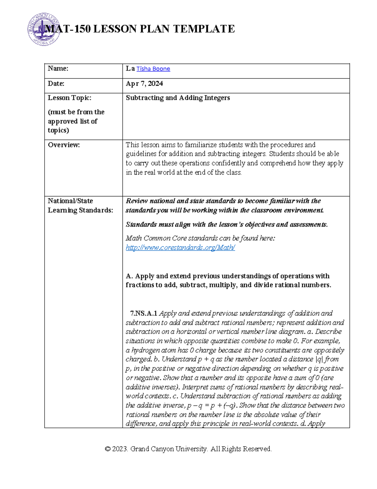 MAT-150 Lesson Plan Template (9) - Name: La Tisha Boone Date: Apr 7 ...