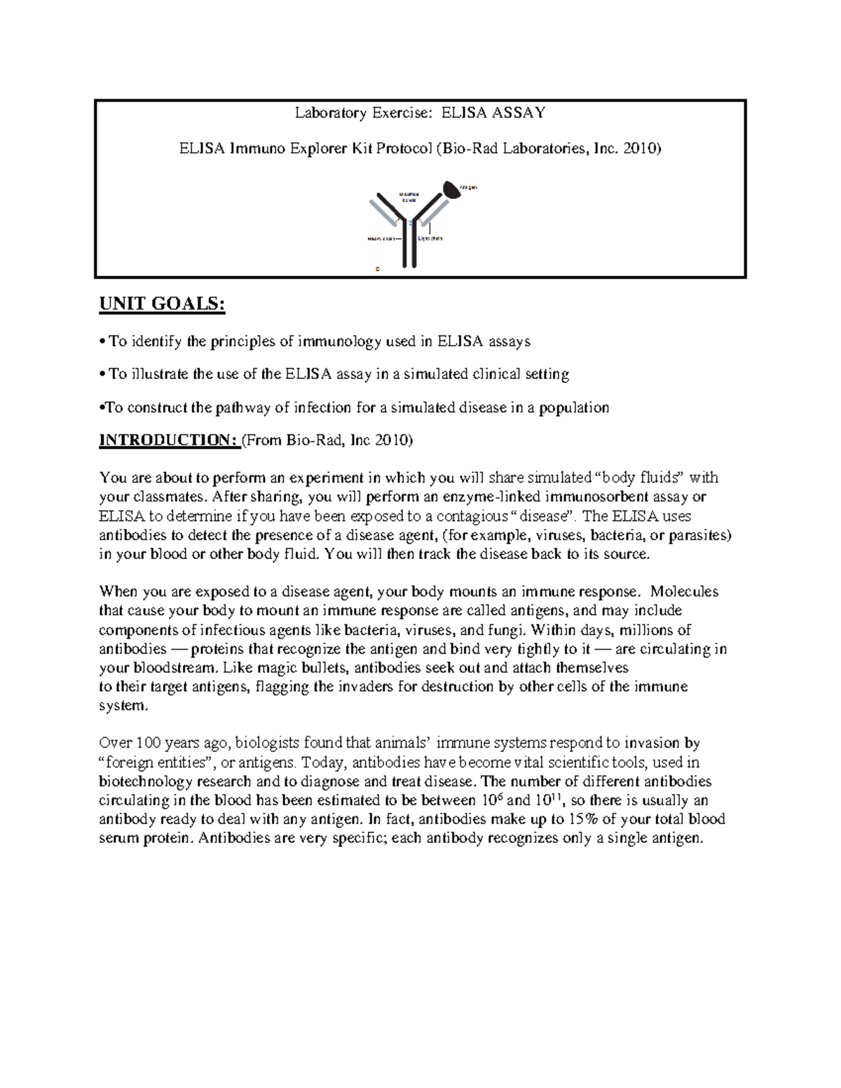 ELISA Lab Prelab - Laboratory Exercise: ELISA ASSAY ELISA Immuno ...