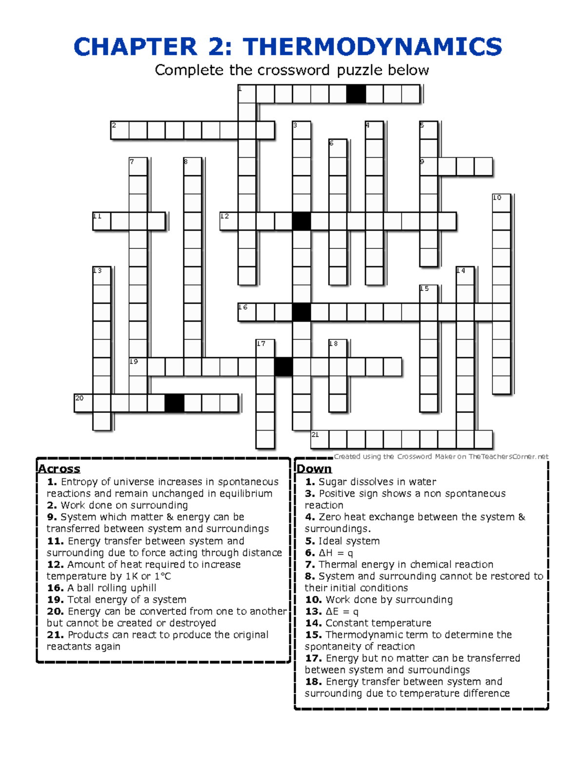 CHEM TUTO2 - chm - CHAPTER 2 : THERMODYNAMICS Complete the crossword ...
