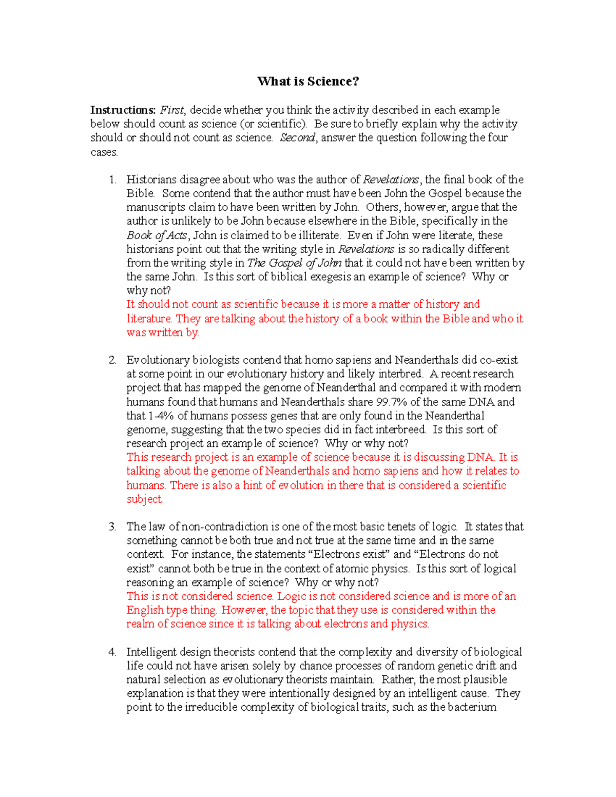 What is Science In-Class Activity - What is Science? Instructions: First, decide whether you ...