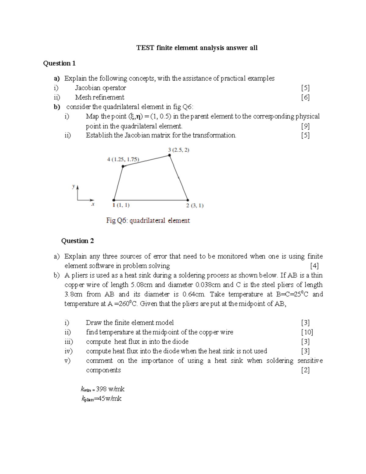 TEST finite element analysis - [9] ii) Establish the Jacobian matrix ...