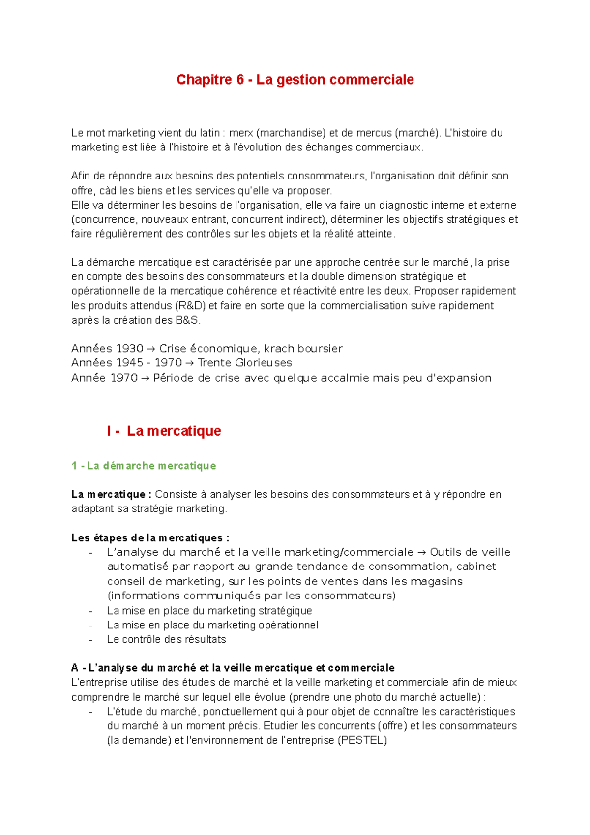 Chapitre 6 - La gestion commerciale - Chapitre 6 - La gestion commerciale Le mot marketing vient ...