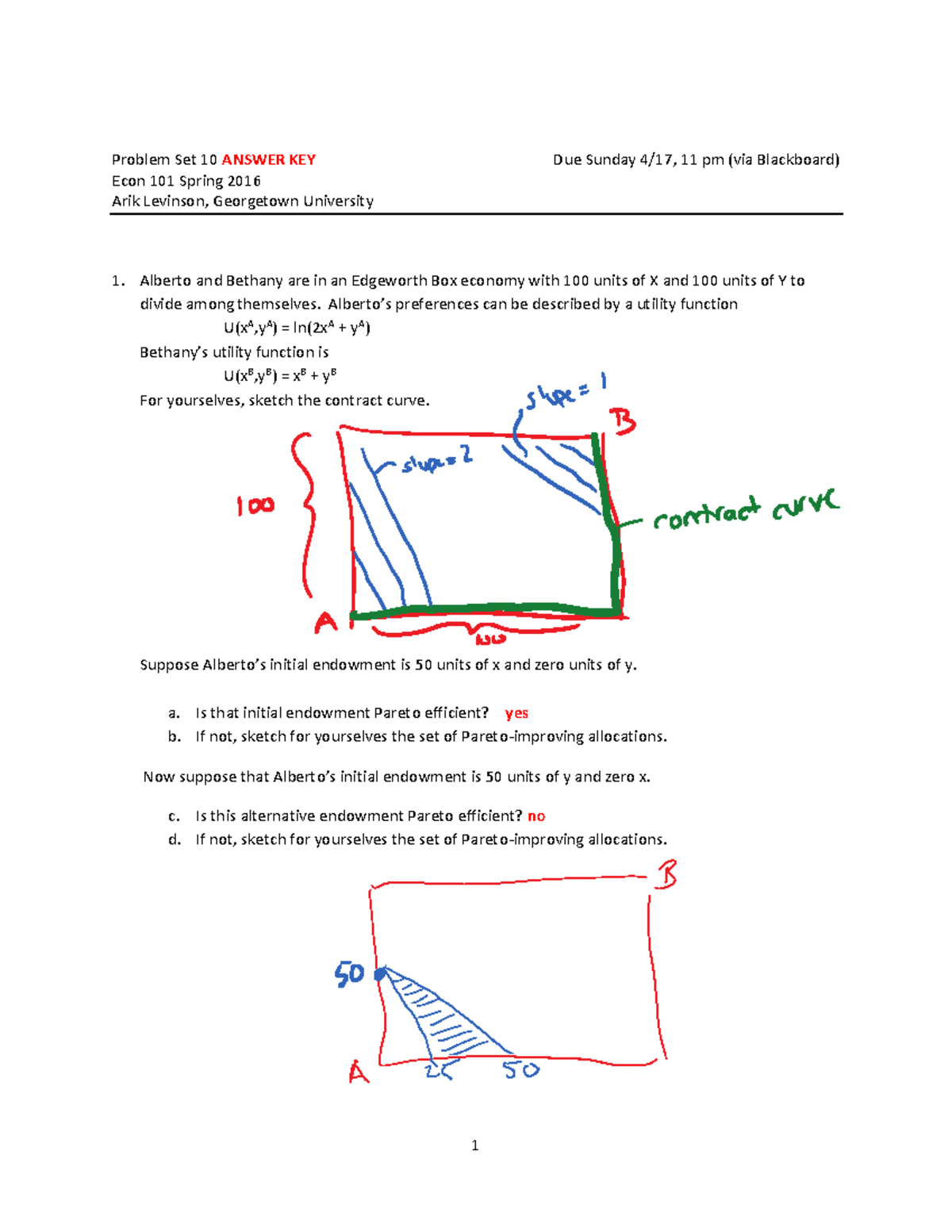 PS10 101 key - homework - Problem Set 10 ANSWER KEY Econ 101 Spring 2016 Arik Levinson ...
