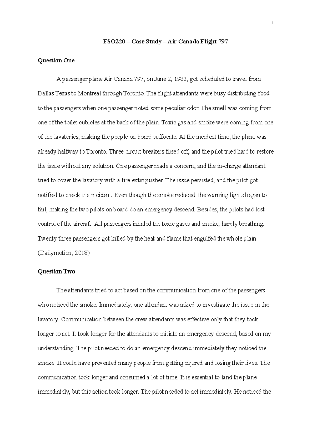 Air Canada Flight 797 - 1 FSO220 – Case Study – Air Canada Flight 797 ...