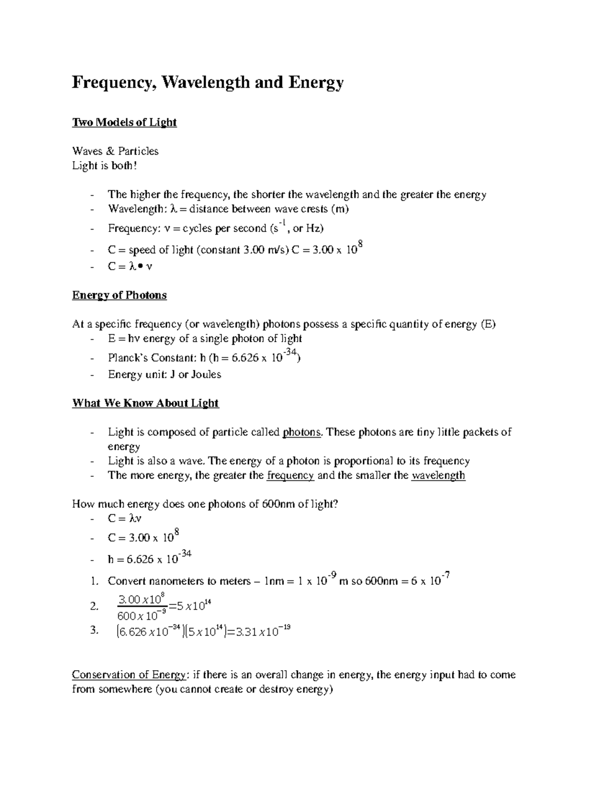 Chemistry Chapter 3 - Lecture notes 3 - Frequency, Wavelength and ...