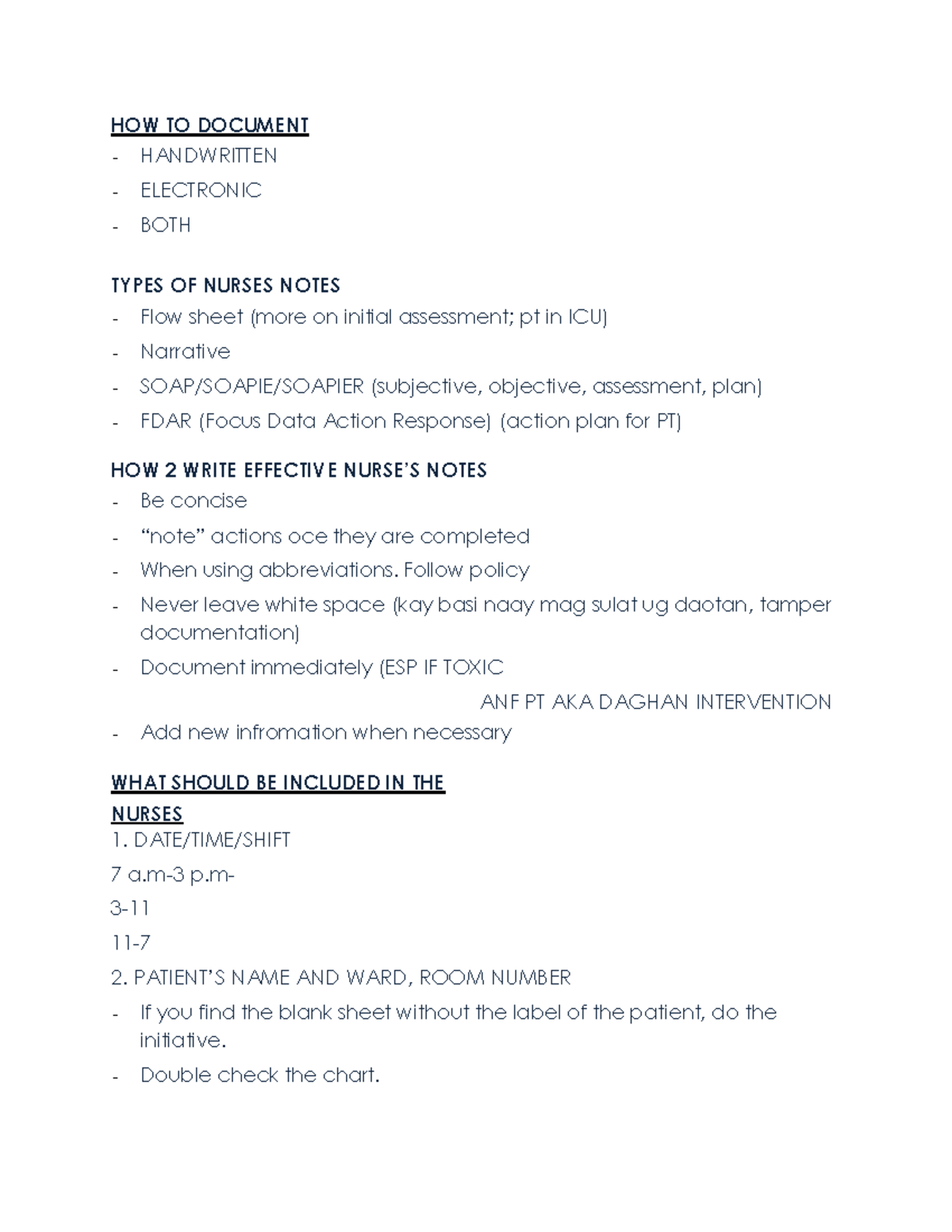 Types OF Nurses Notes - summary - HOW TO DOCUMENT - HANDWRITTEN ...