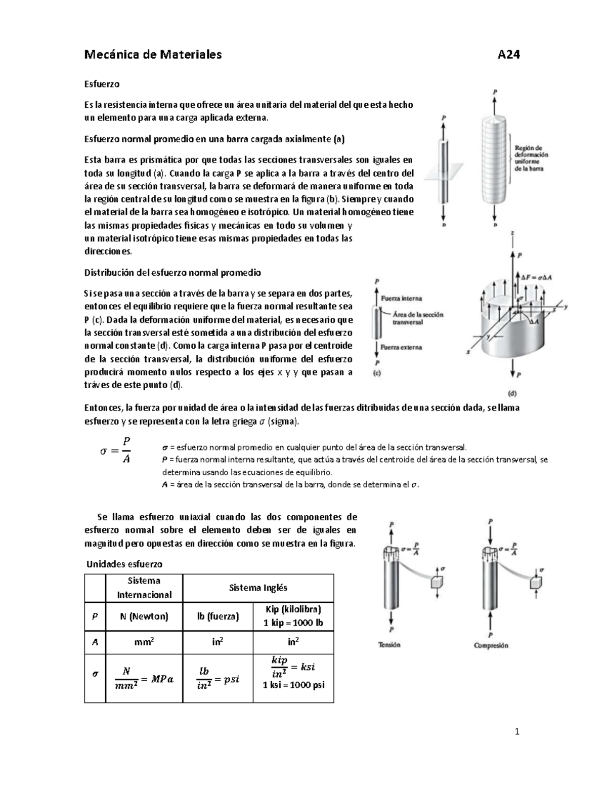 Mecanica MC A24 - M.C. - Esfuerzo Es la resistencia interna que ofrece ...