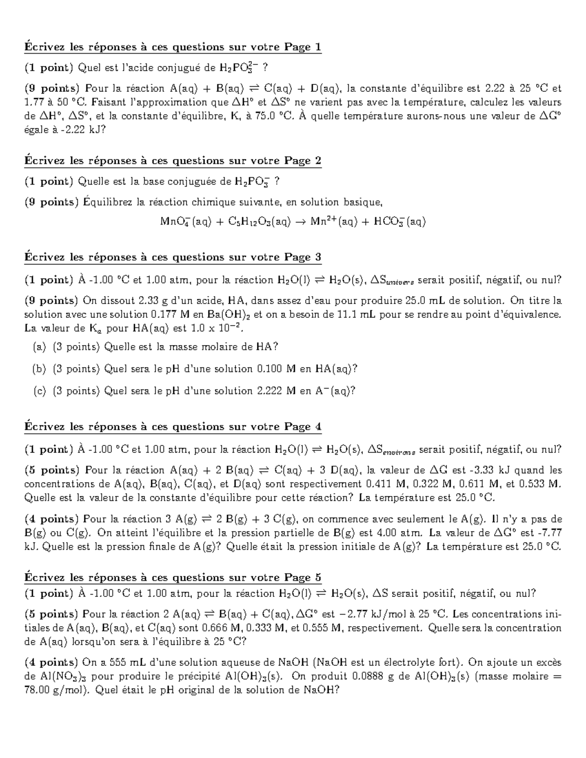 Midterm 2209 B2 - ́ Ecrivez les r ́eponses `a ces questions sur votre ...