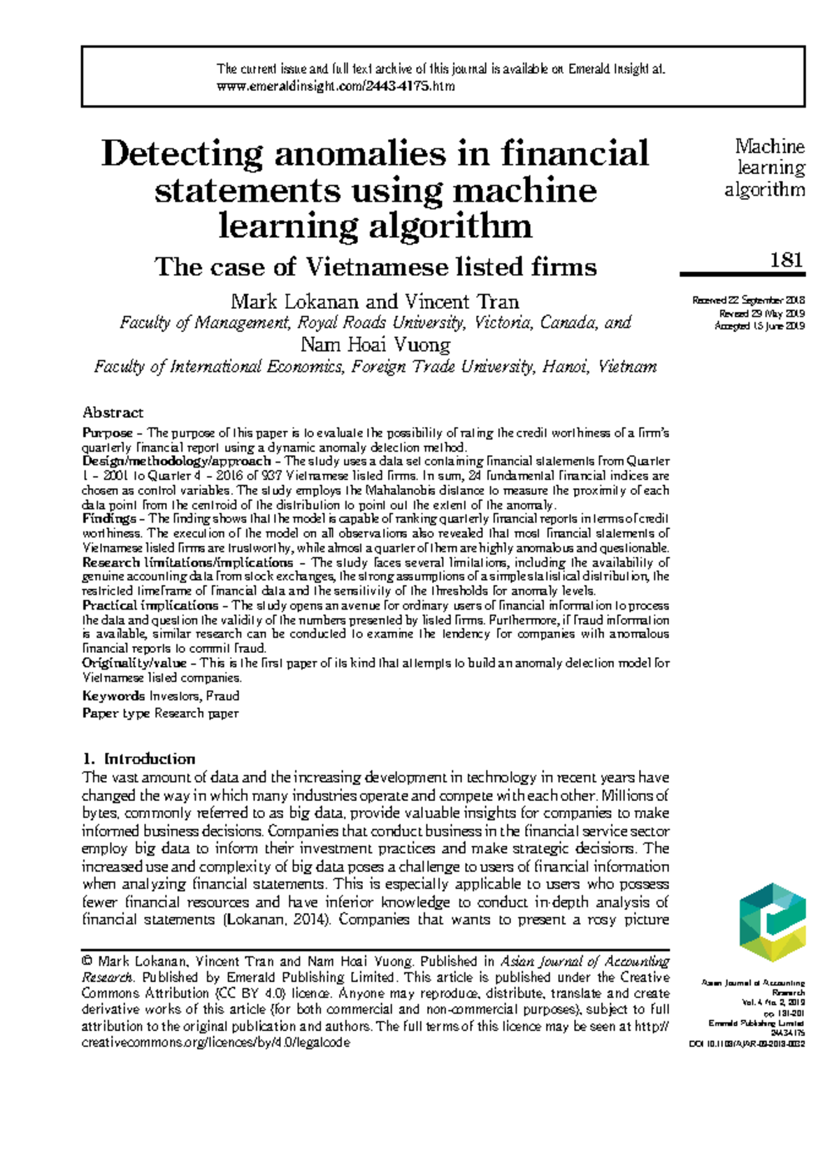 10-1108 AJAR-09-2018-0032 - Detecting anomalies in financial statements using machine learning ...