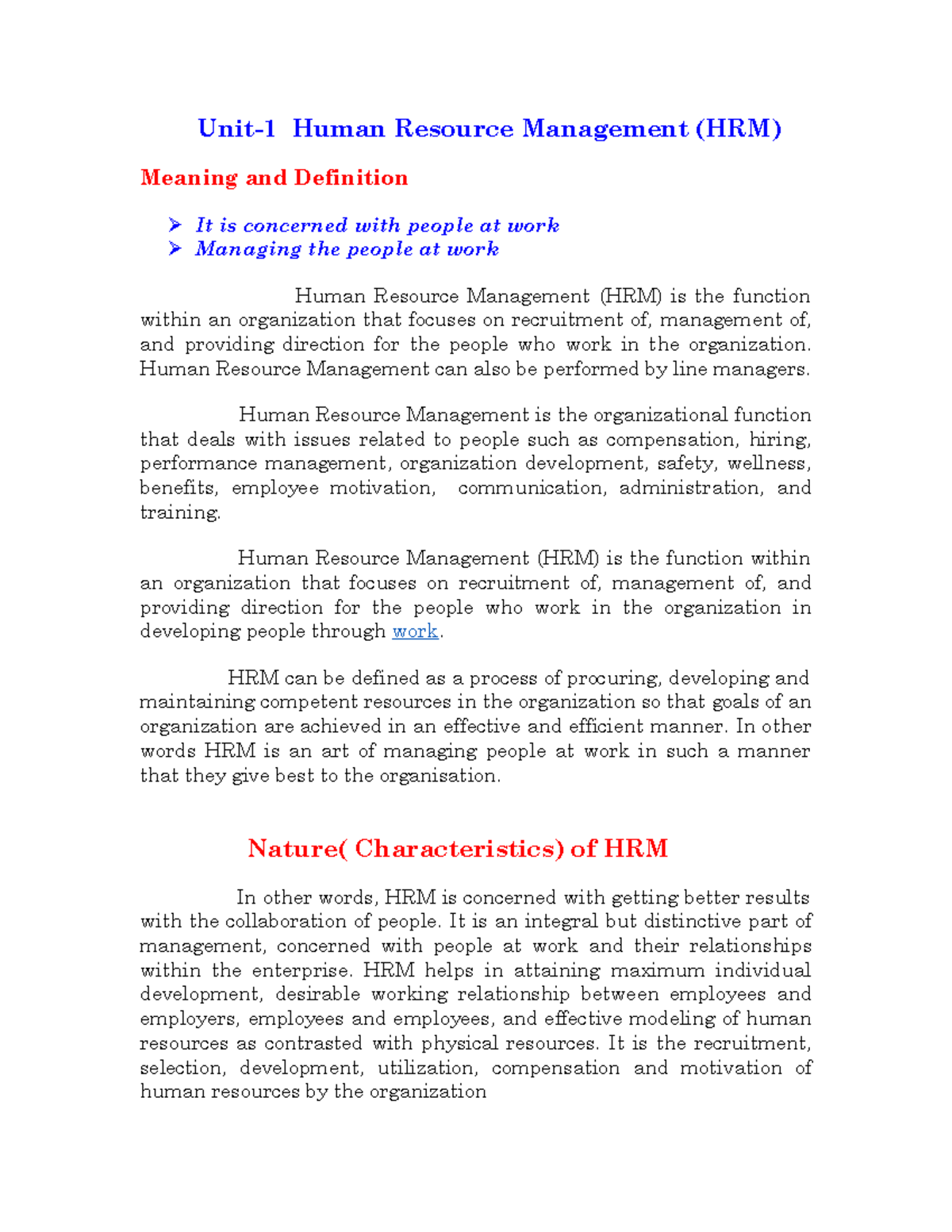 Unit 1 human resource management hrm - Unit-1 Human Resource Management ...