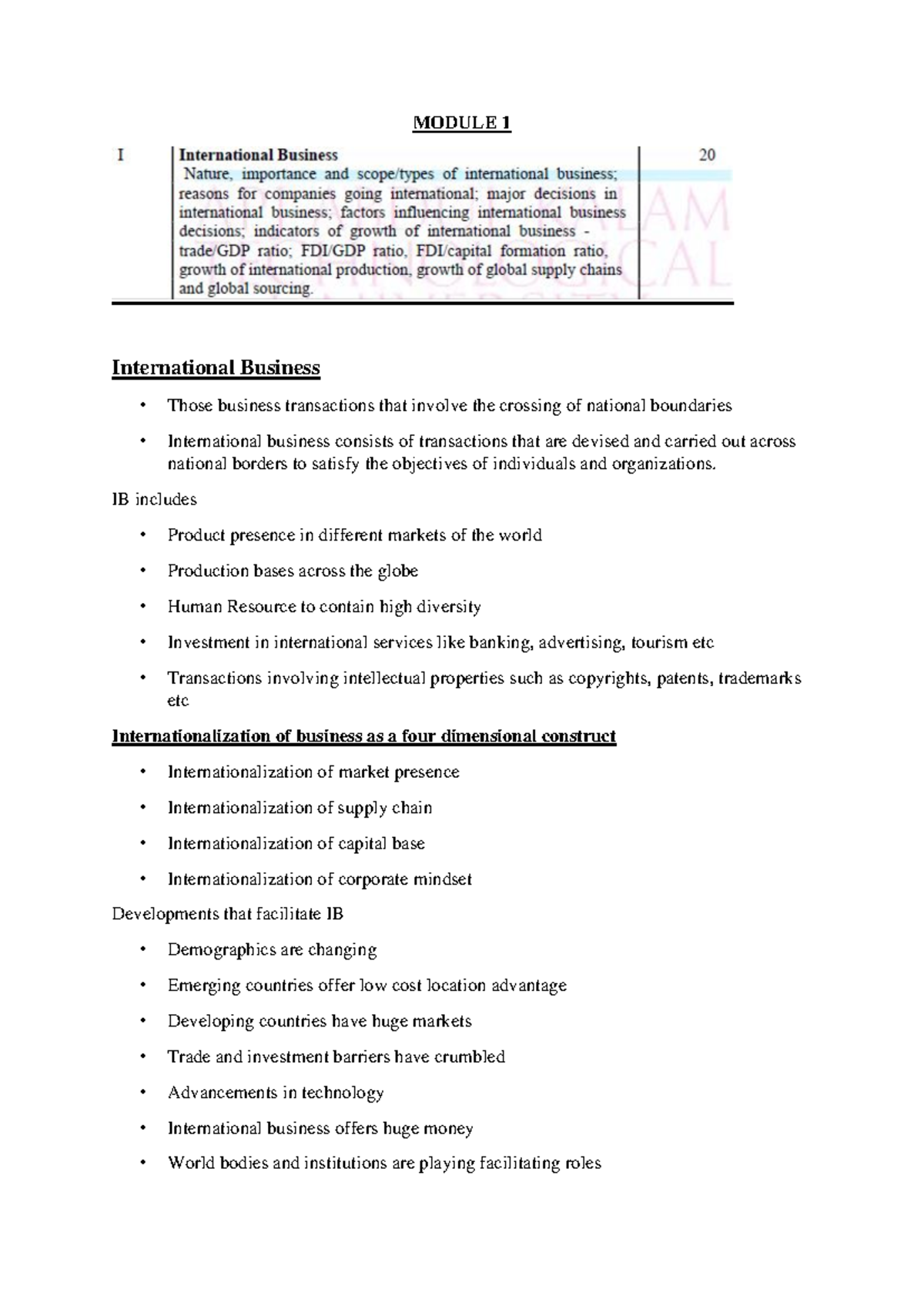 IB Notes - Hhh - MODULE 1 International Business Those business ...