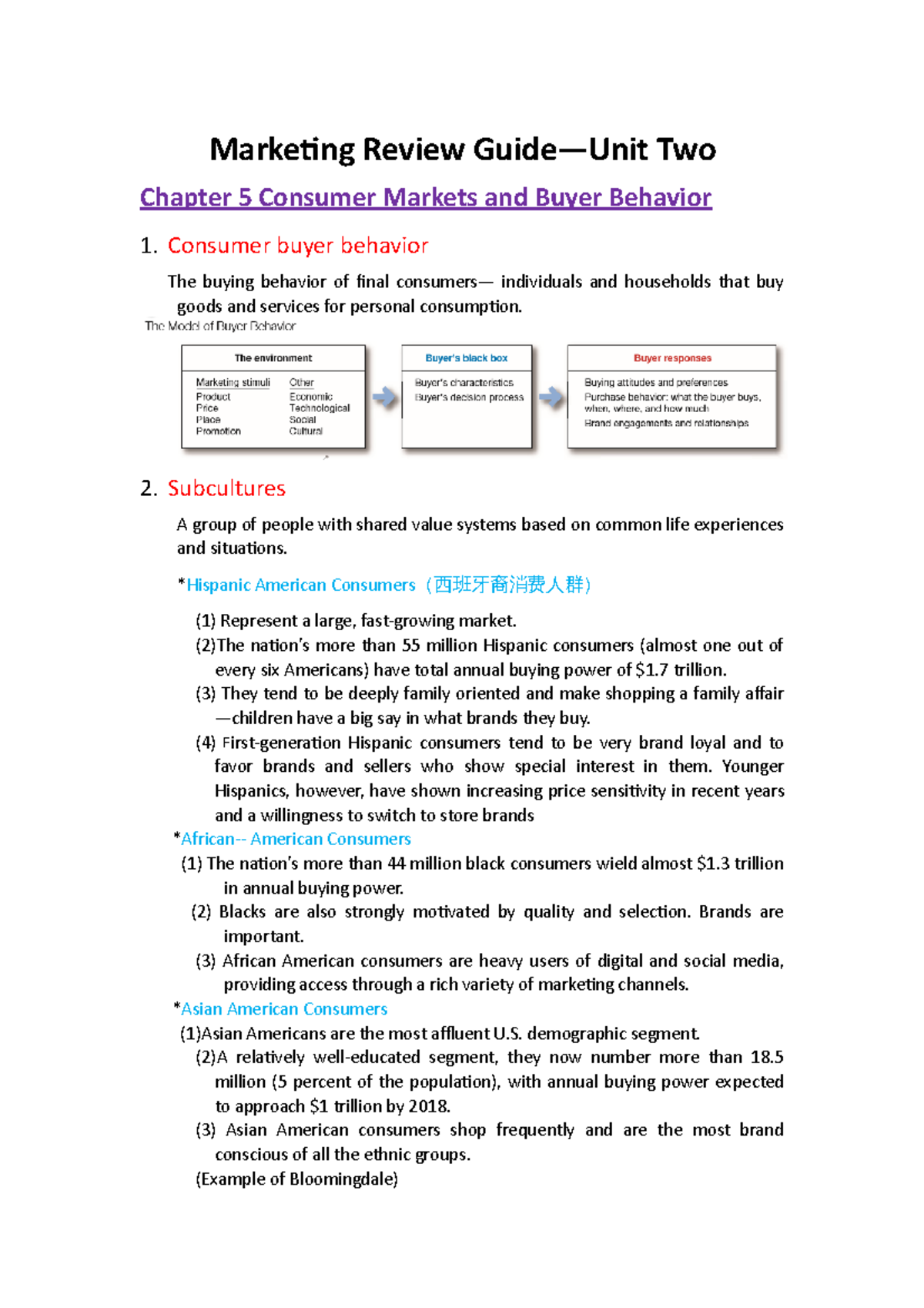 Marketing Review Guide Unit 2 - Marketing Review Guide—Unit Two Chapter ...