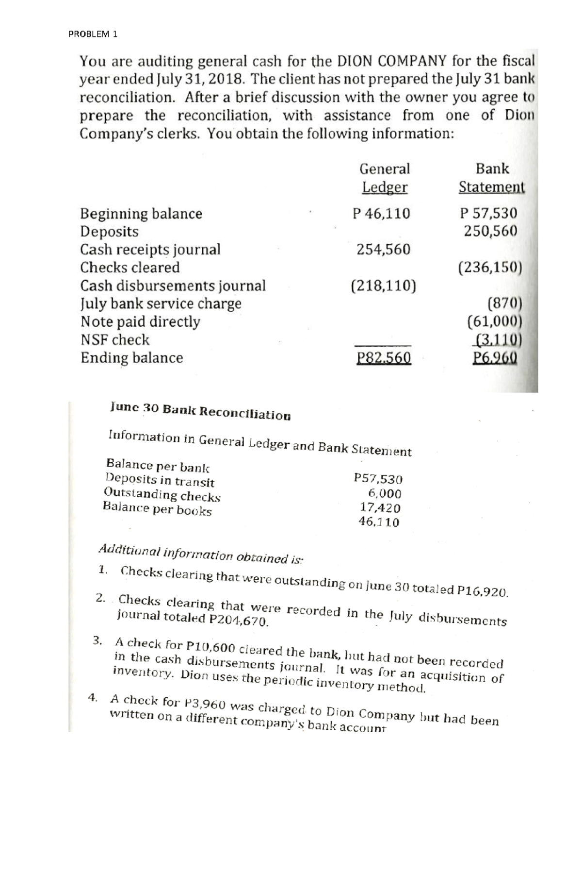 Bank recon - Basic Accounting - PROBLEM - Studocu