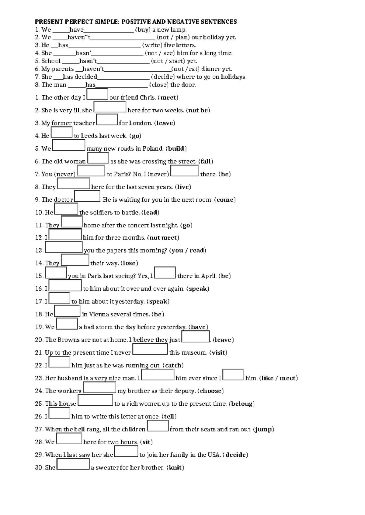 Present Perfect Simple- Positive AND Negative Sentences - PRESENT ...
