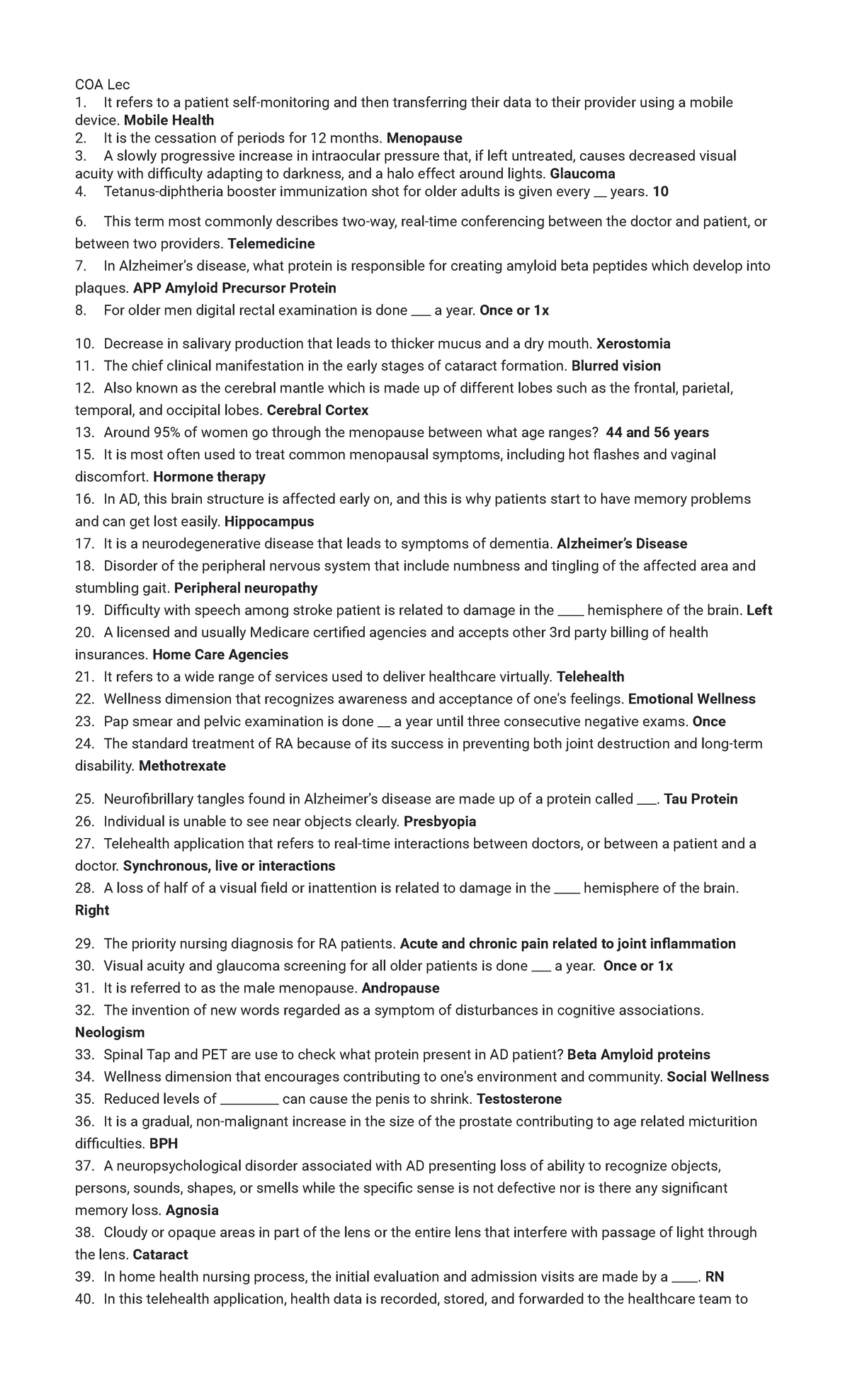 COA-Lec-quizanswers - Hope it helps. - COA Lec It refers to a patient ...