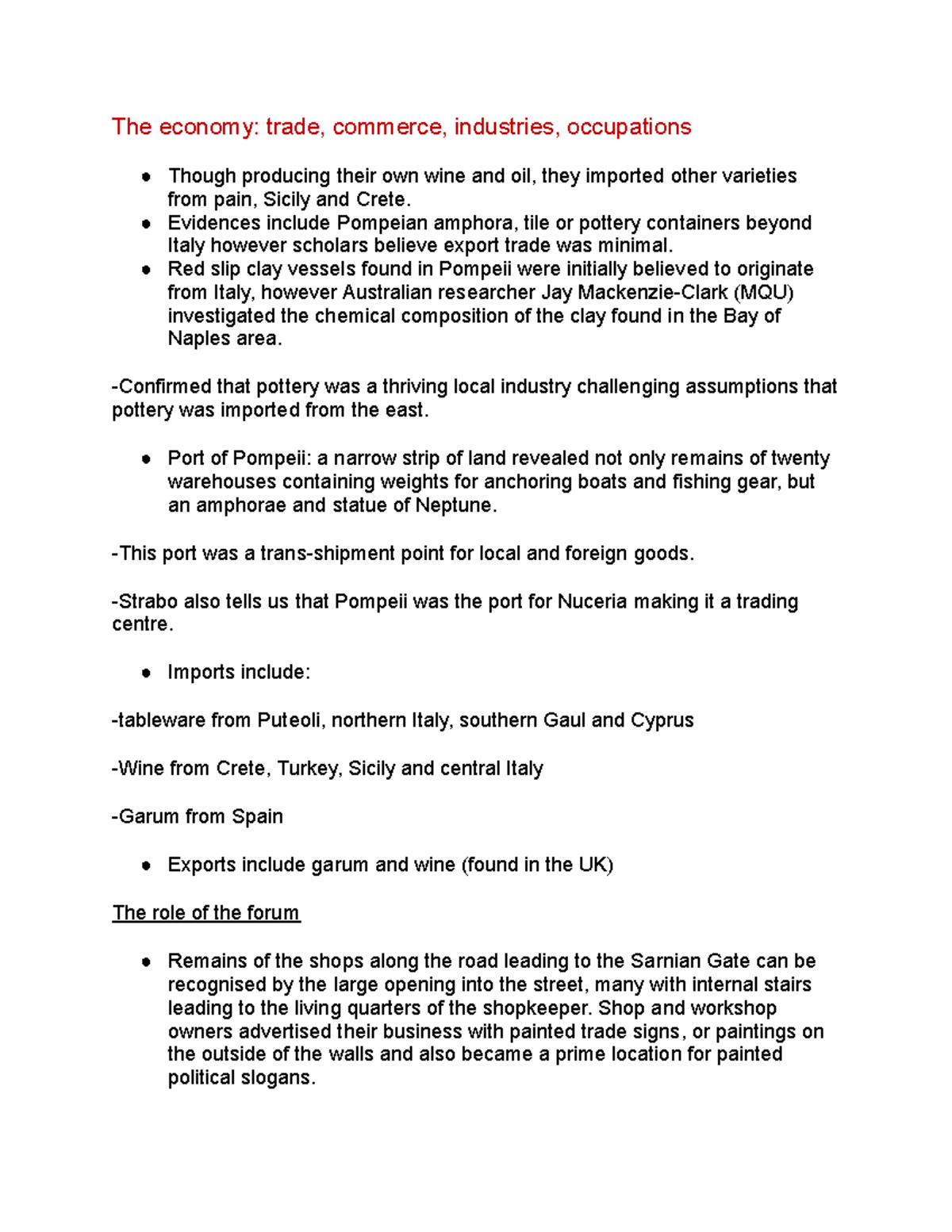 Ancient history course notes - The economy: trade, commerce, industries ...