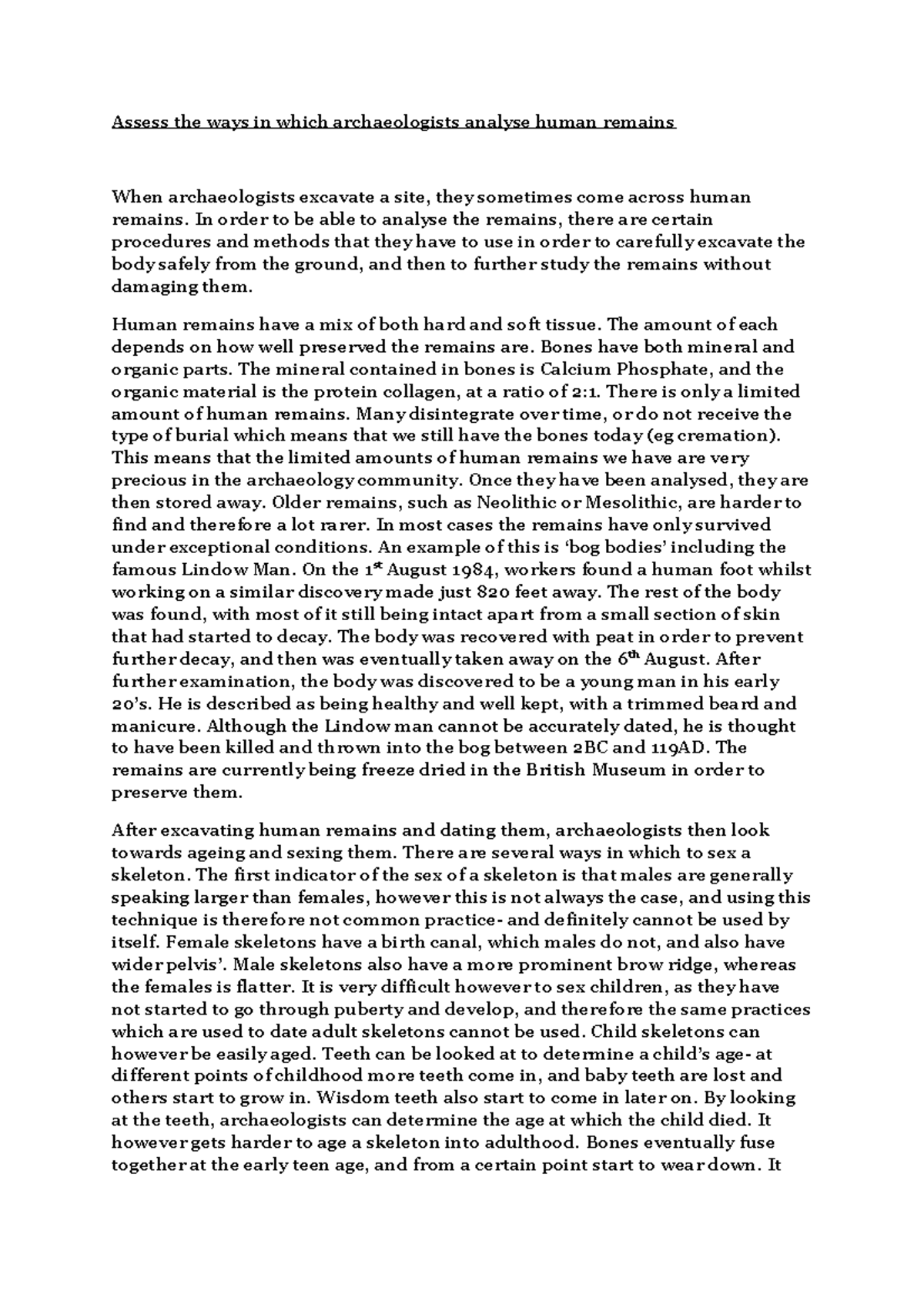 Analyzing Human Remains in Archaeology - Studocu