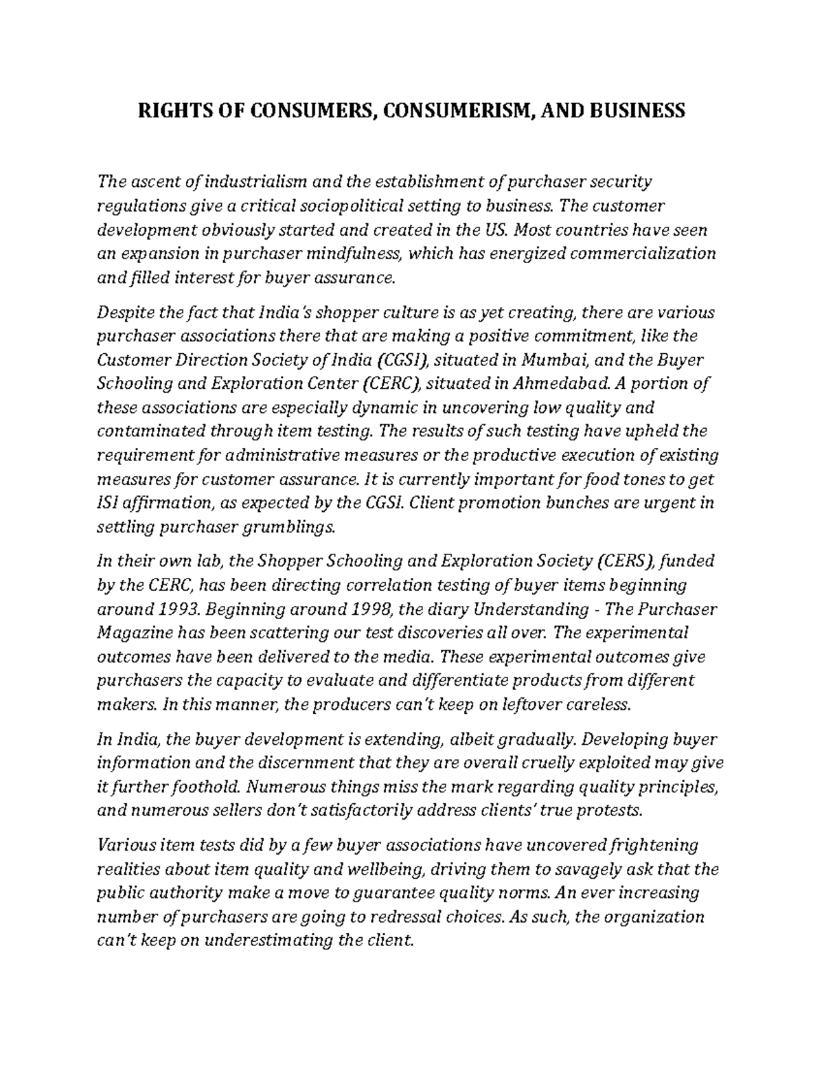 Rights OF Consumers Consumerism AND Business - RIGHTS OF CONSUMERS ...