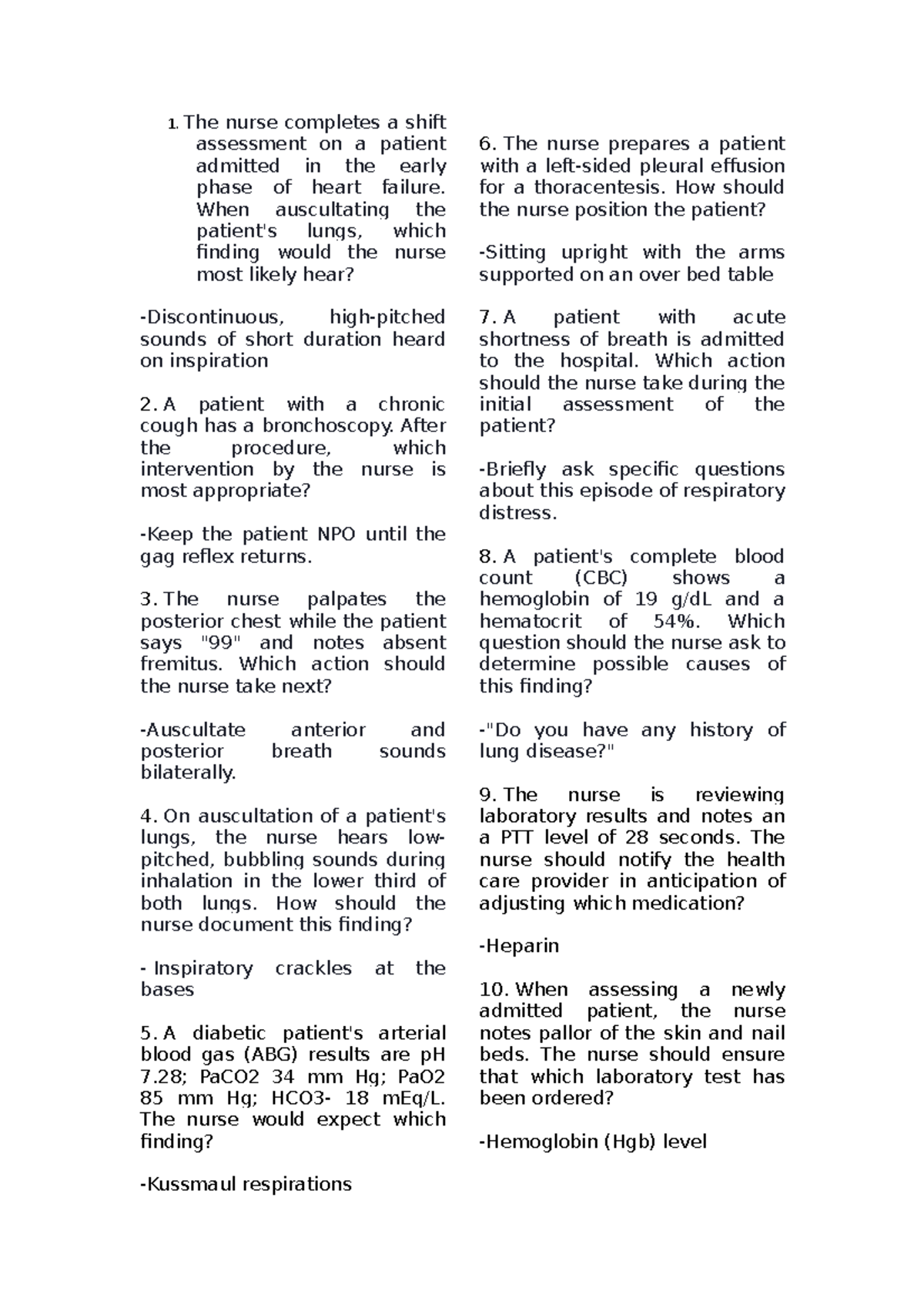 Med Surg 1 - Notes - The nurse completes a shift assessment on a ...