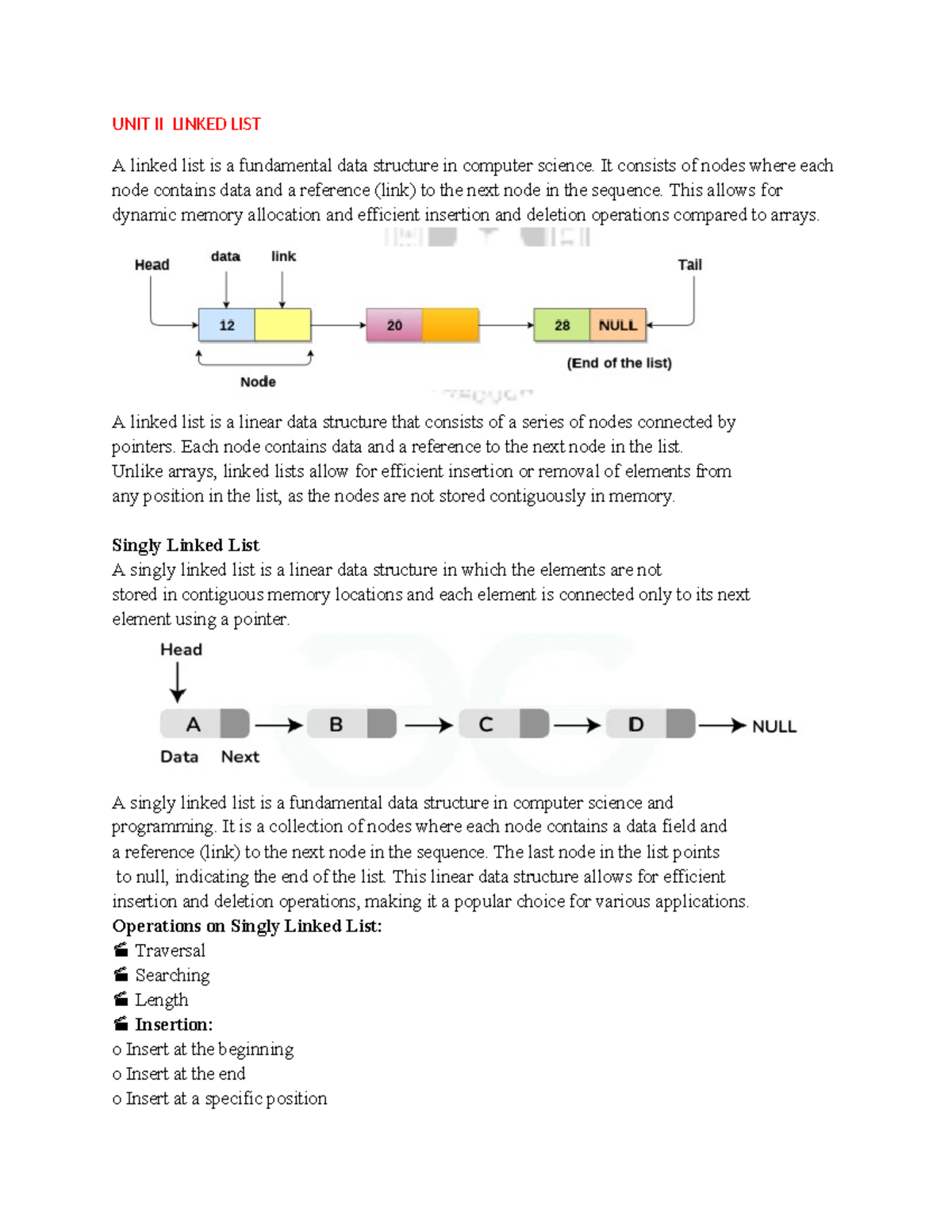 UNIT II Linked LIST - assignment - UNIT II LINKED LIST A linked list is a fundamental data ...