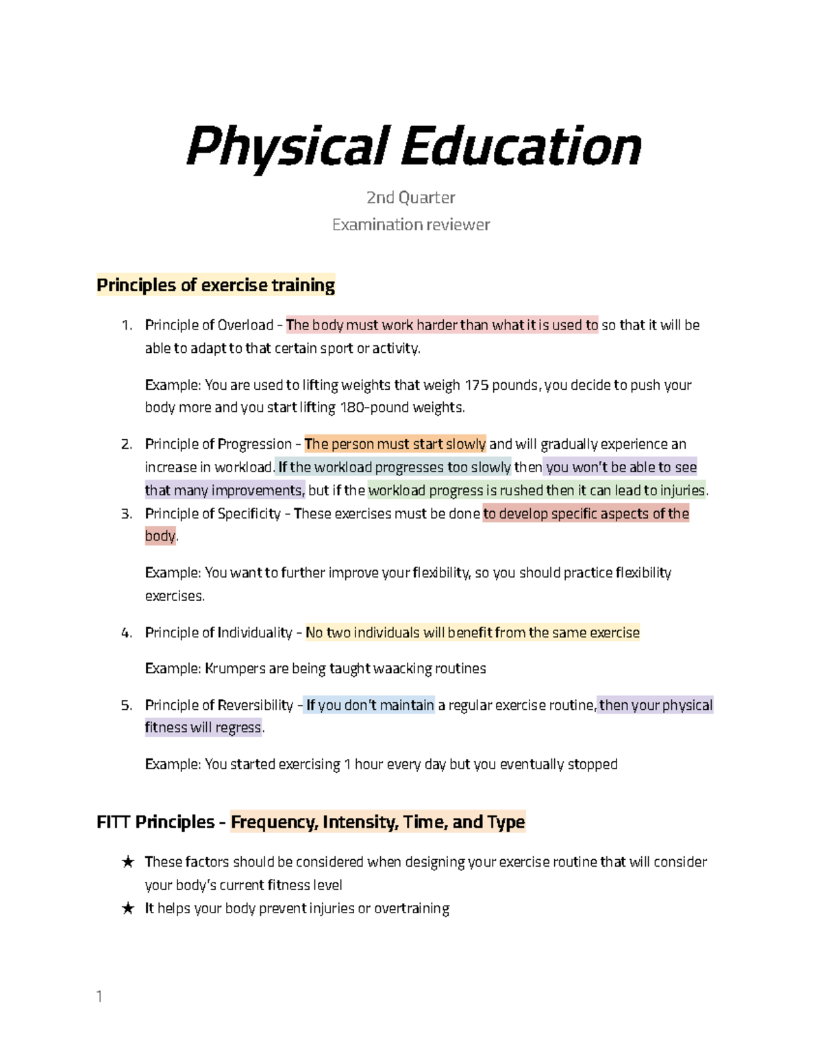 PE 2nd - PE notes - Physical Education 2nd Quarter Examination reviewer ...