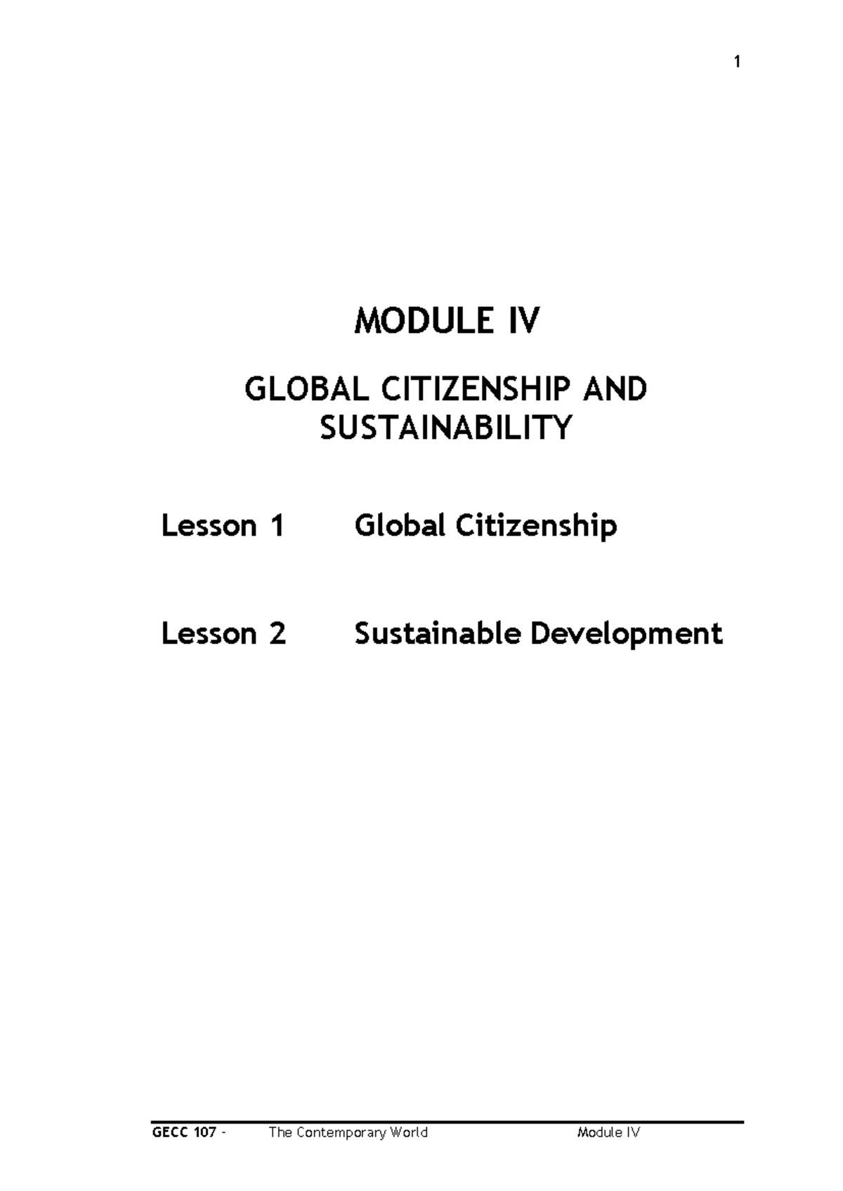 Module-IV - MODULE IV GLOBAL CITIZENSHIP AND SUSTAINABILITY Lesson 1 ...